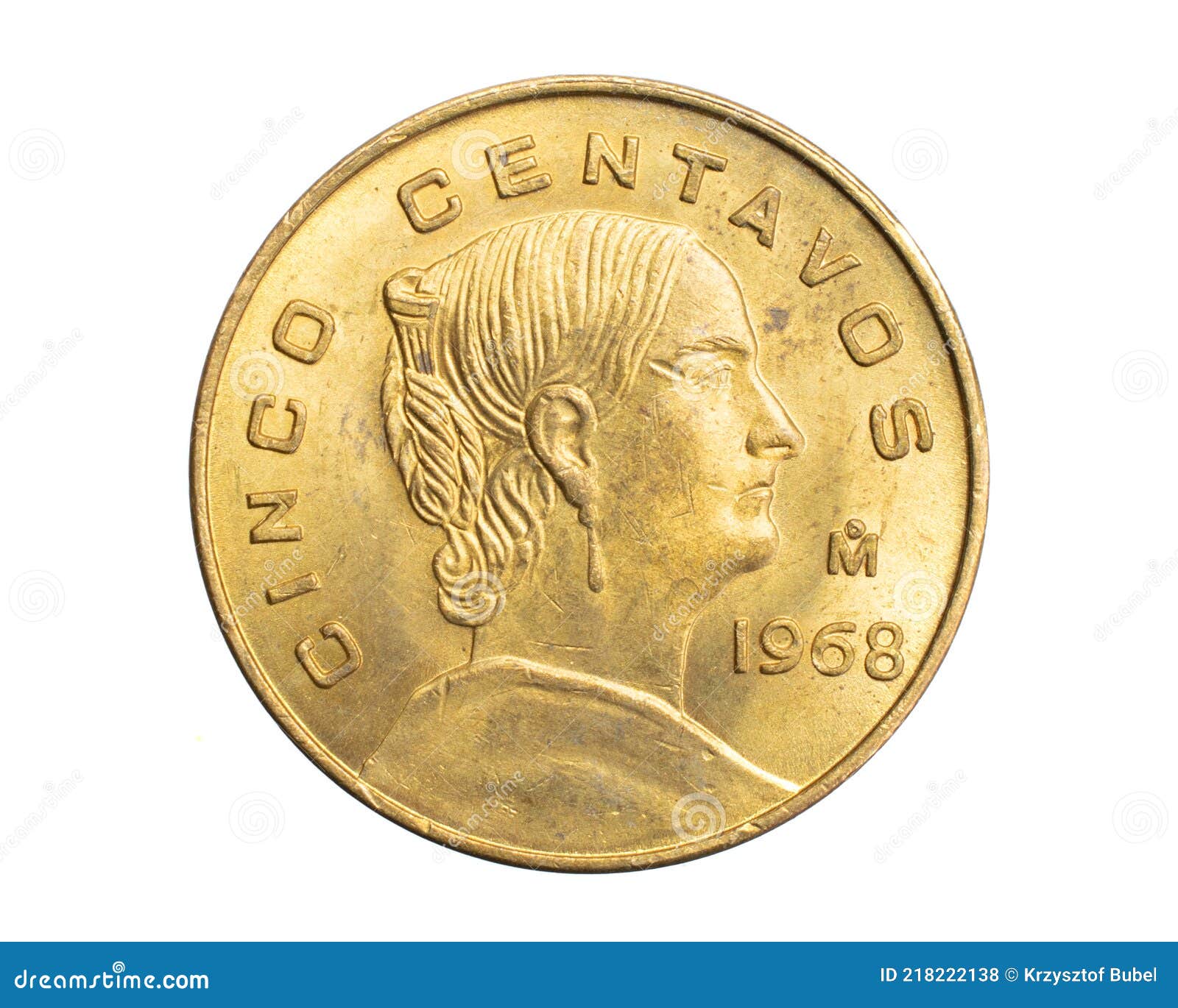 Mexico Five Centavos Coin on a White Isolated Background Stock Photo ...