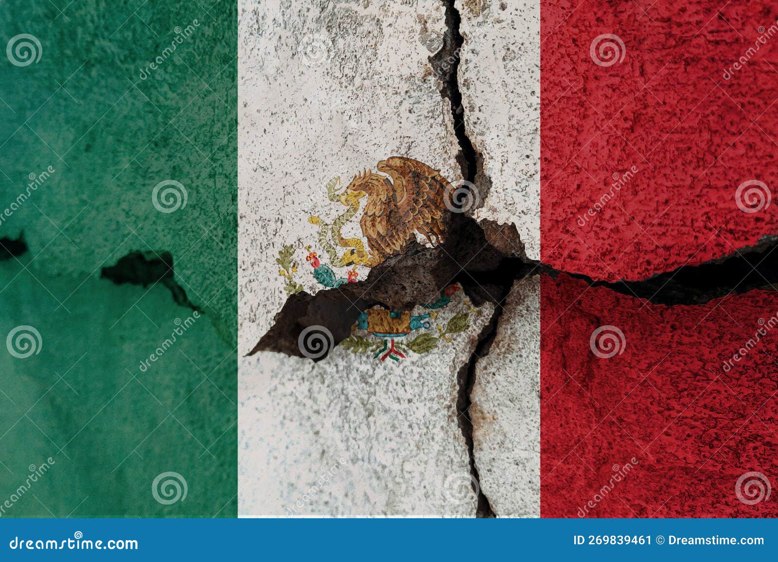 Mexico Flag on Cracked Wall. Earthquake or Drought Concept Stock ...