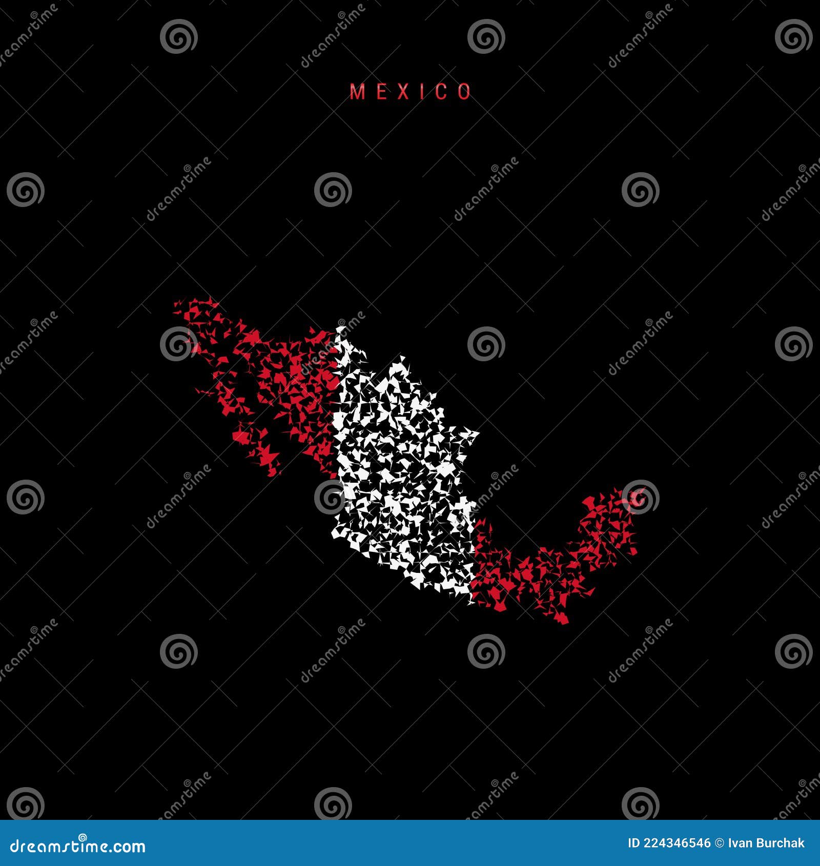 Mexico Flag Map, Chaotic Particles Pattern in the Mexican Flag Colors ...