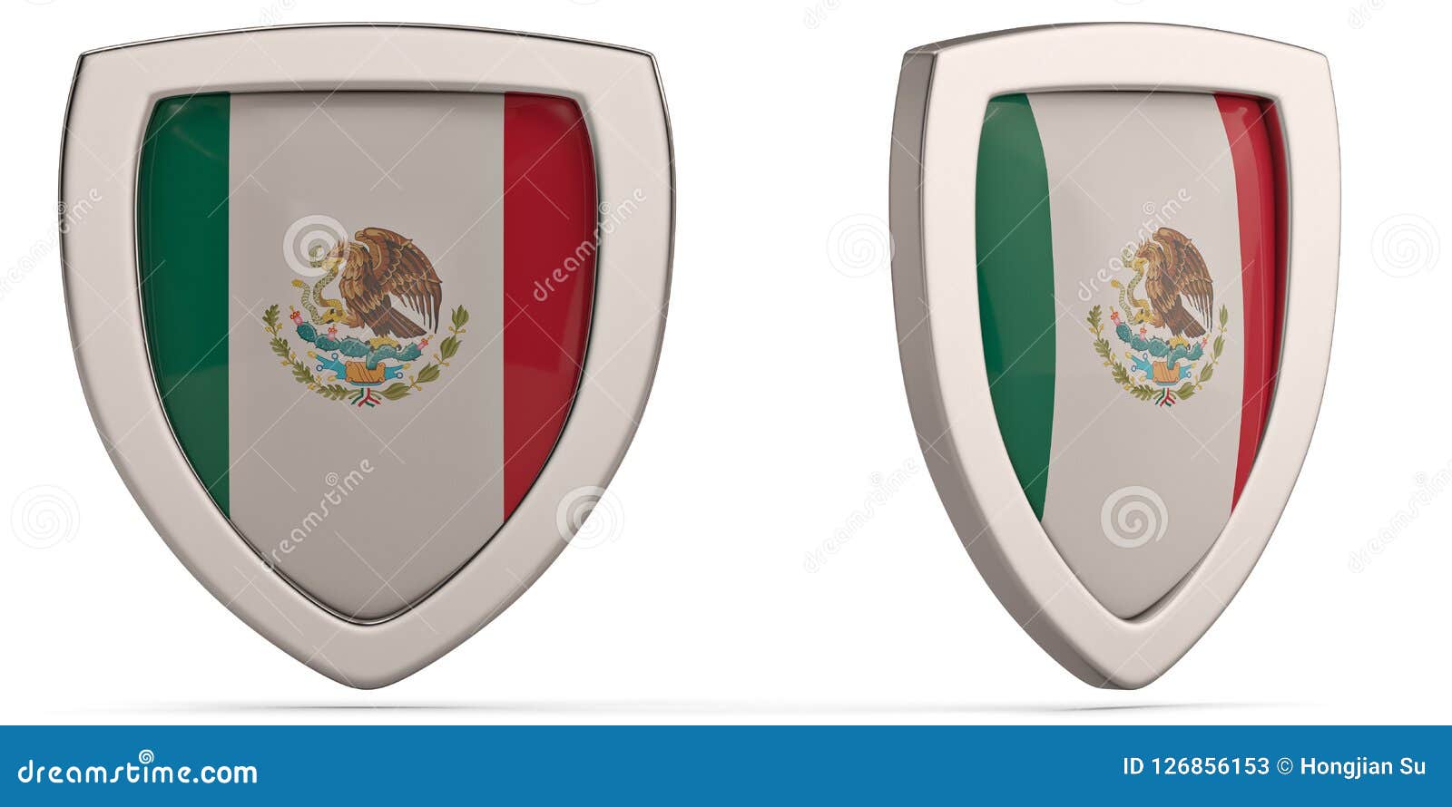 Mexico Flag Shield Symbol Isolated on White Background. 3D Illus Stock ...