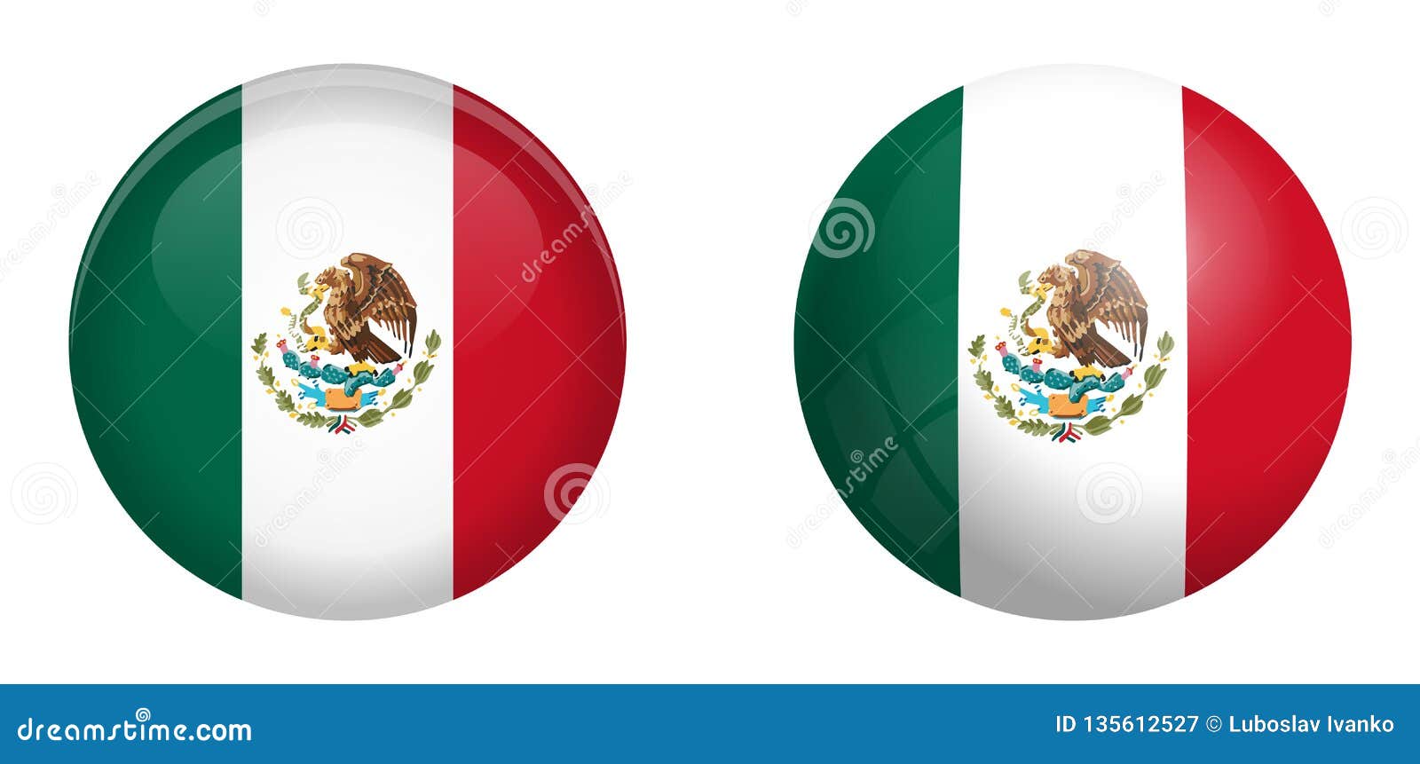 Mexico Flag Under 3d Dome Button and on Glossy Sphere / Ball Stock ...