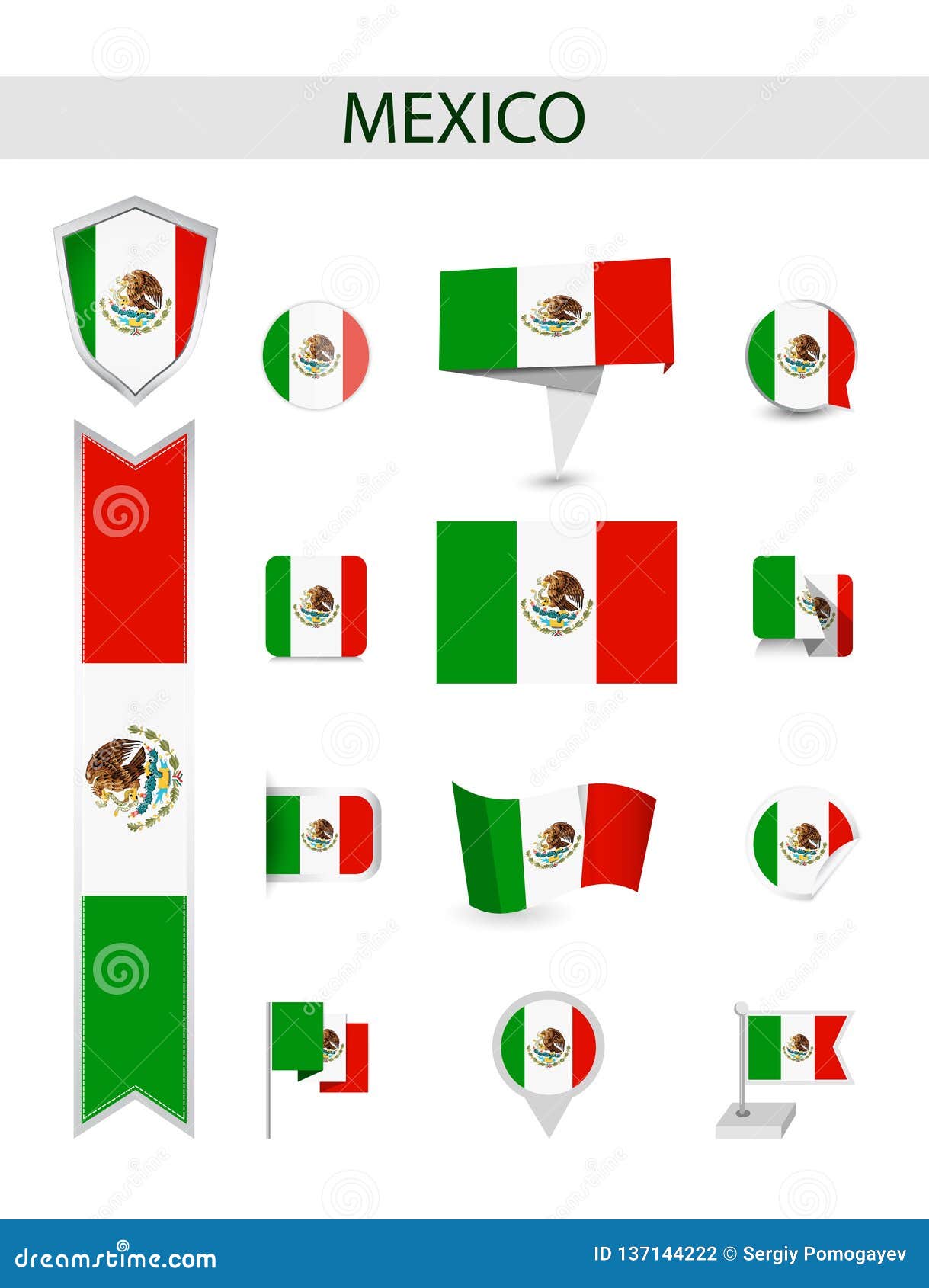 Mexico Flat Flag Collection Stock Vector - Illustration of navigation ...