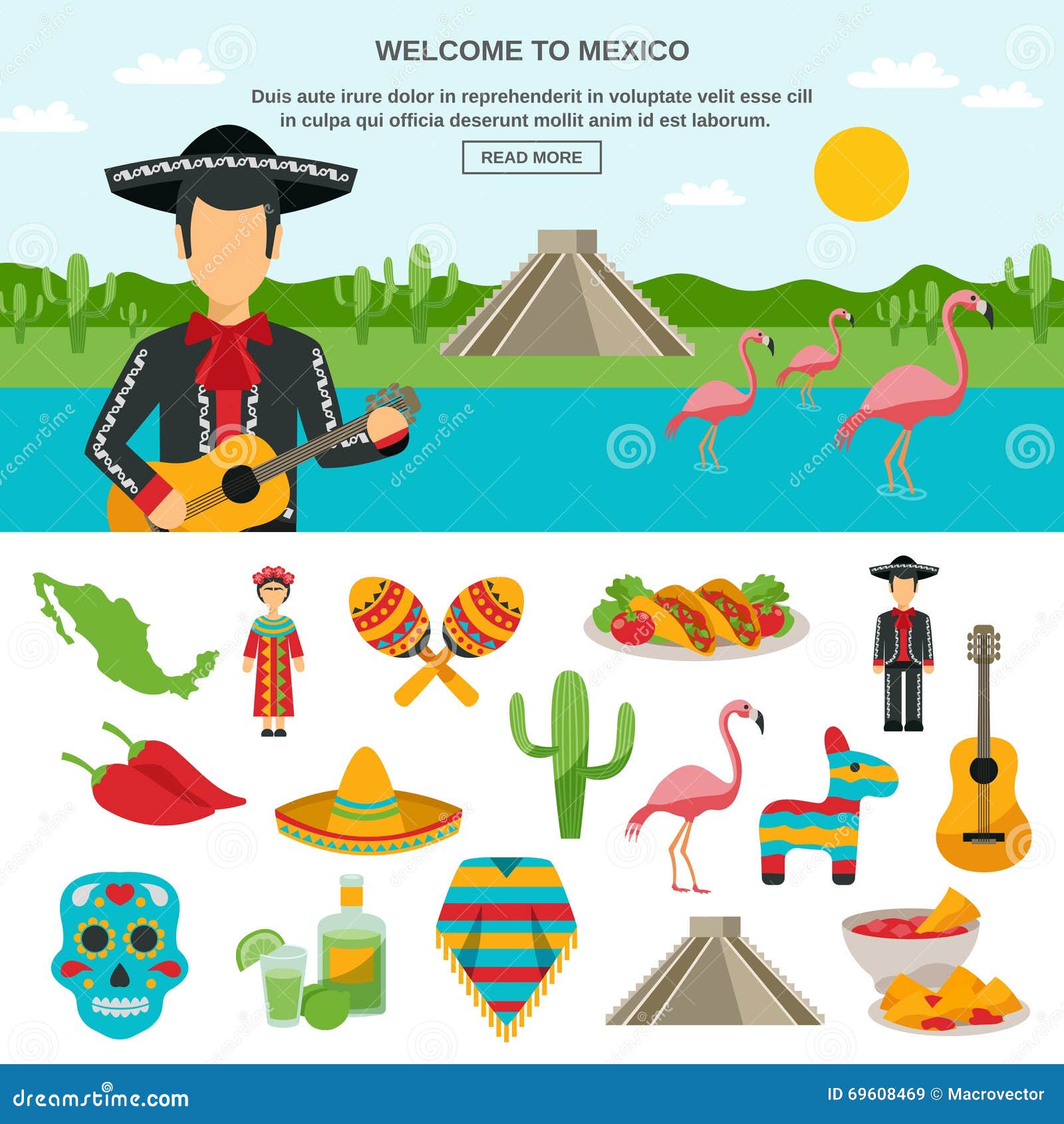 Mexico Flat Icon stock vector. Illustration of line, food - 69608469