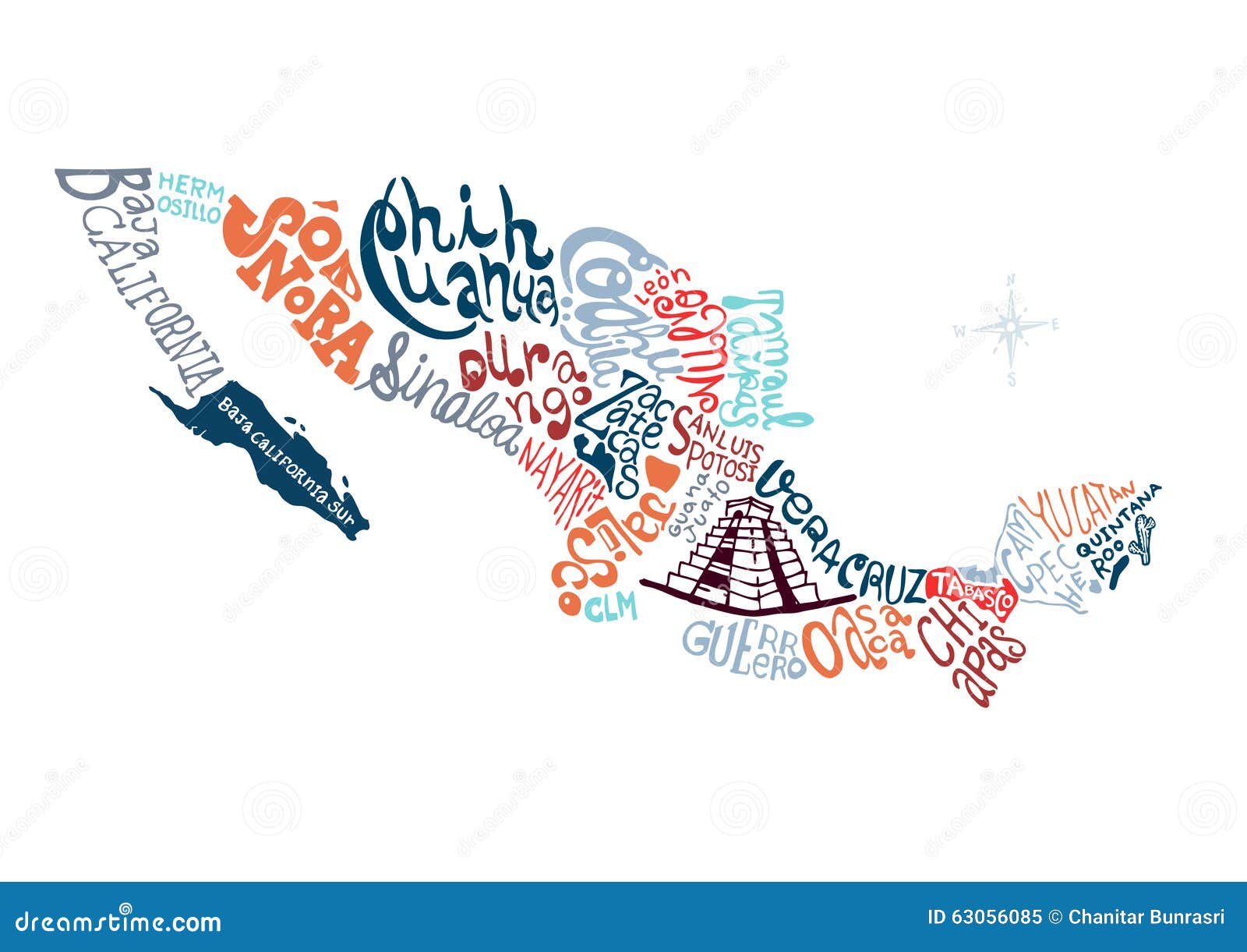 Mexico Hand Drawn Map Illustration. Stock Vector - Illustration of blue ...