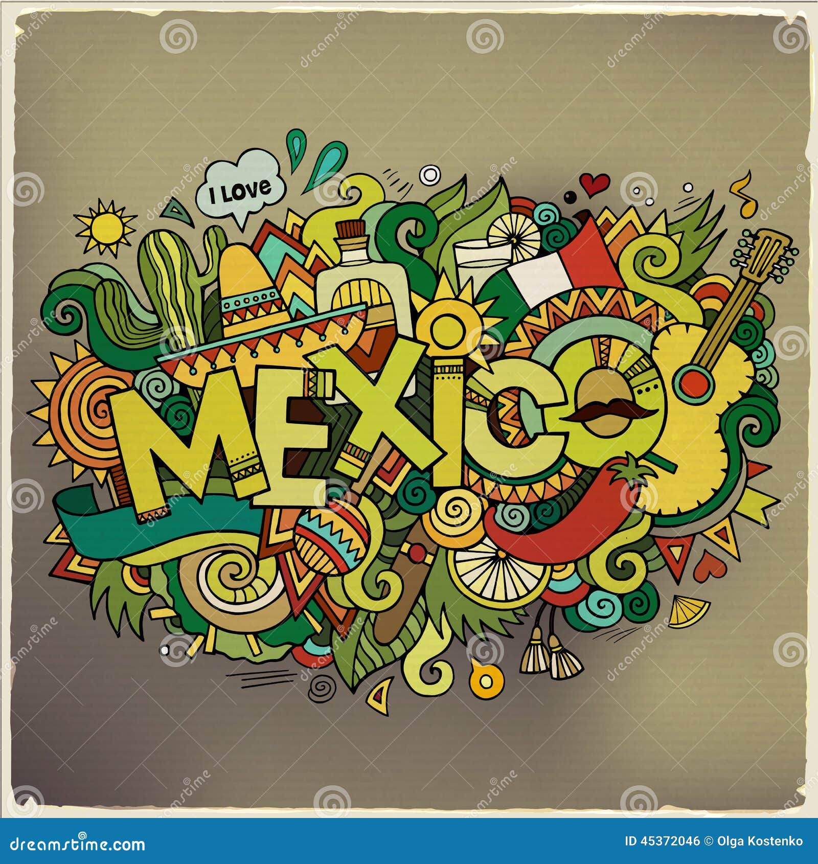 Mexico Hand Lettering and Doodles Elements Stock Vector - Illustration ...