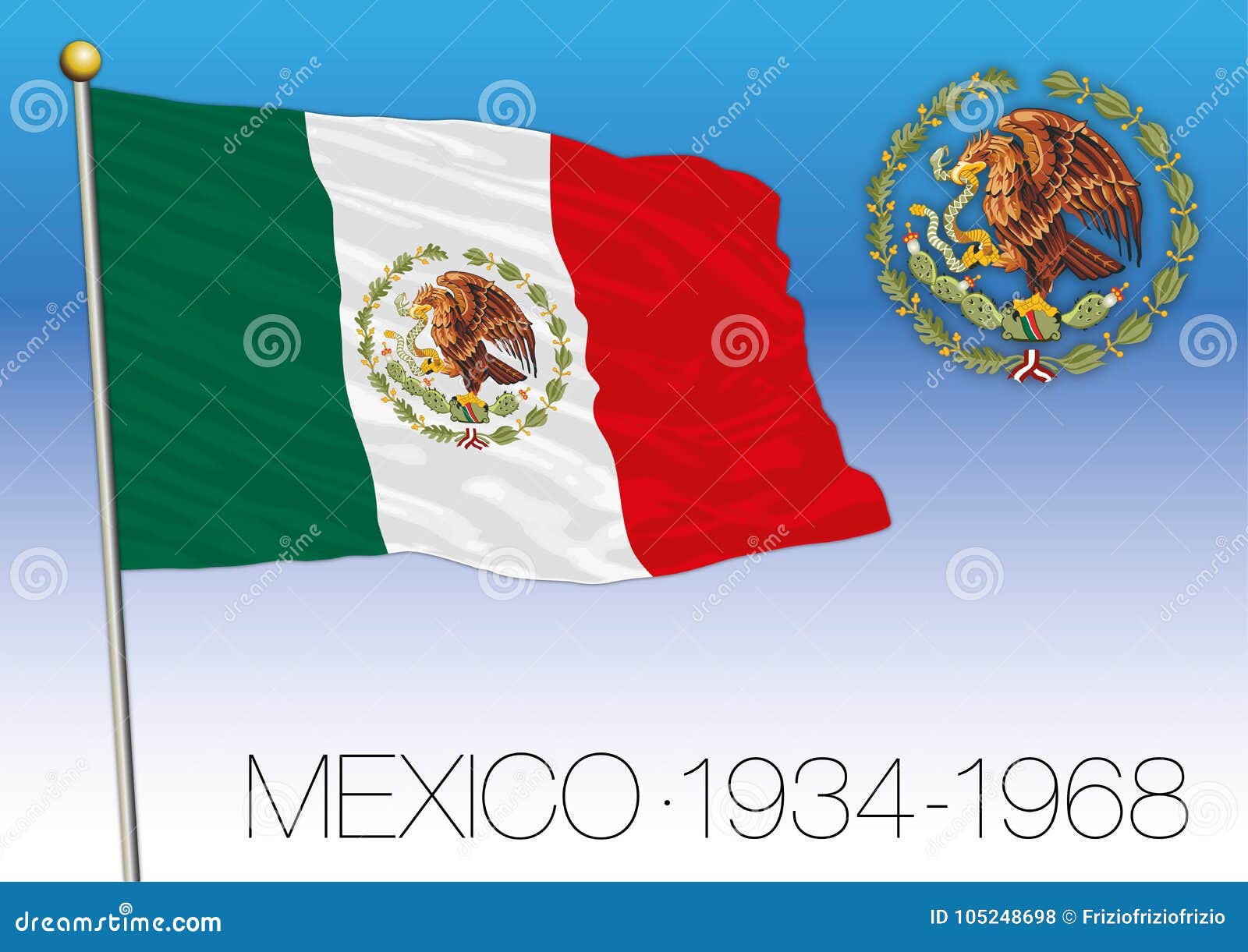 Mexico, Historical Flag, 1934-1968, Old Flag and Coat of Arms Stock ...