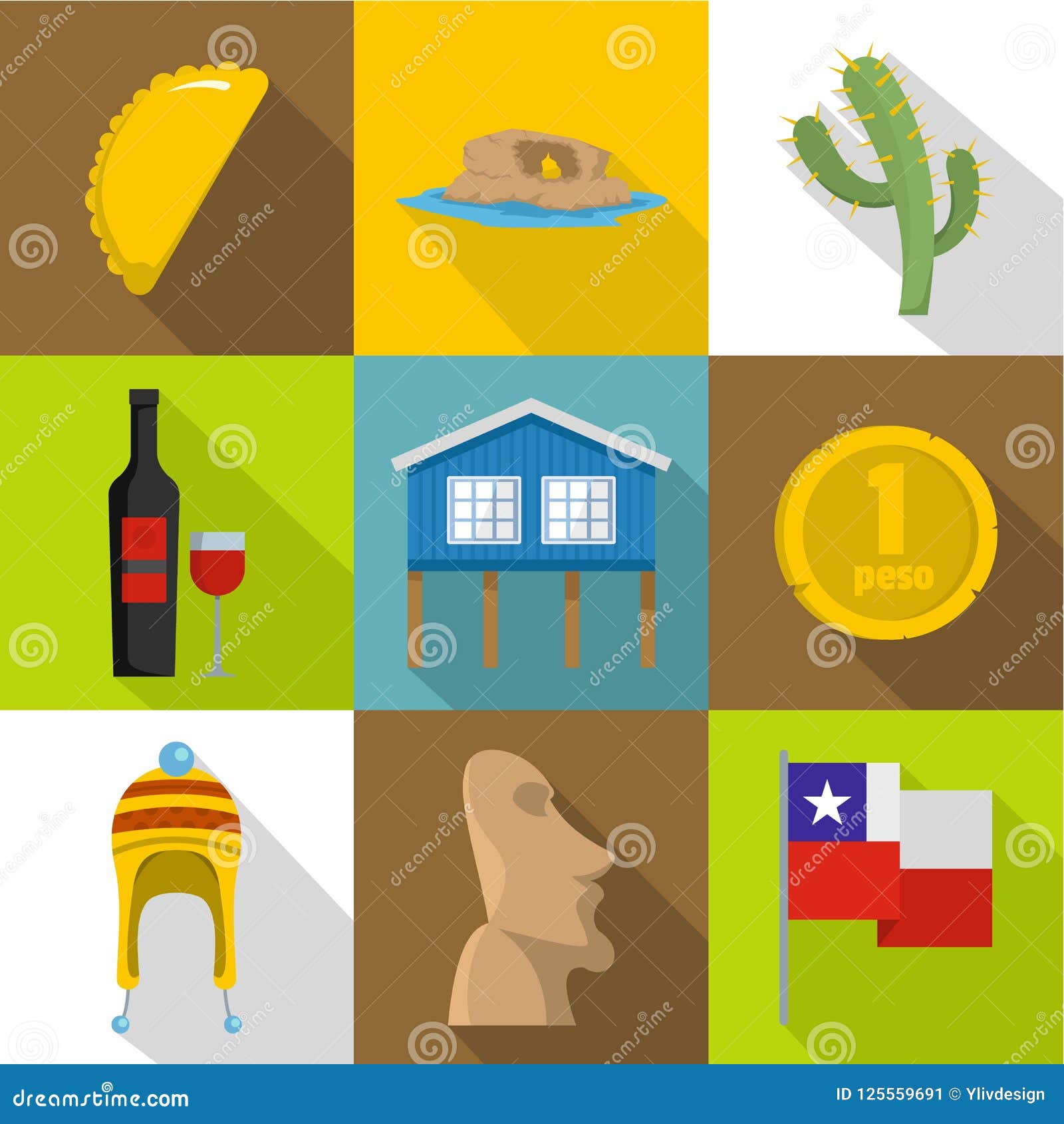 Mexico Icons Set, Mexican Cartoon Symbols Vector Illustration On A ...