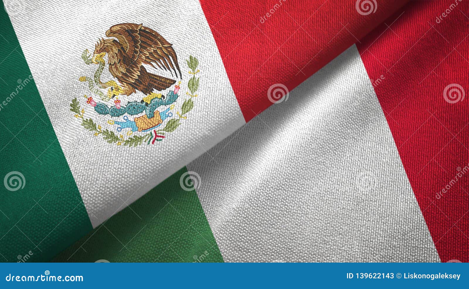 Mexico and Italy Two Flags Textile Cloth, Fabric Texture Stock ...