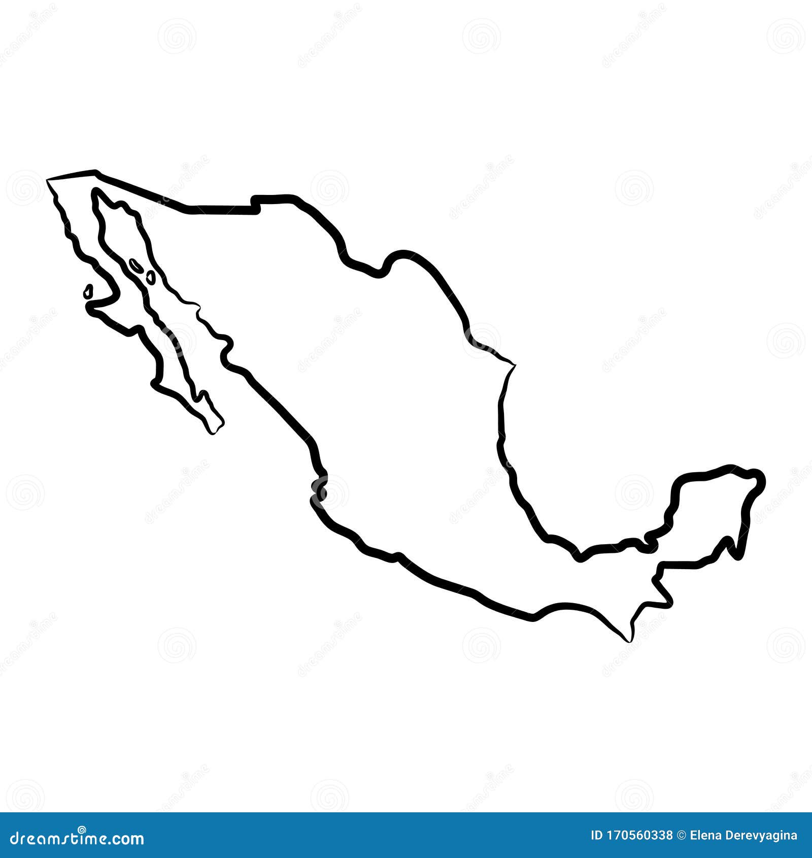 Mexico Map from the Contour Black Brush Lines Different Thickness on ...