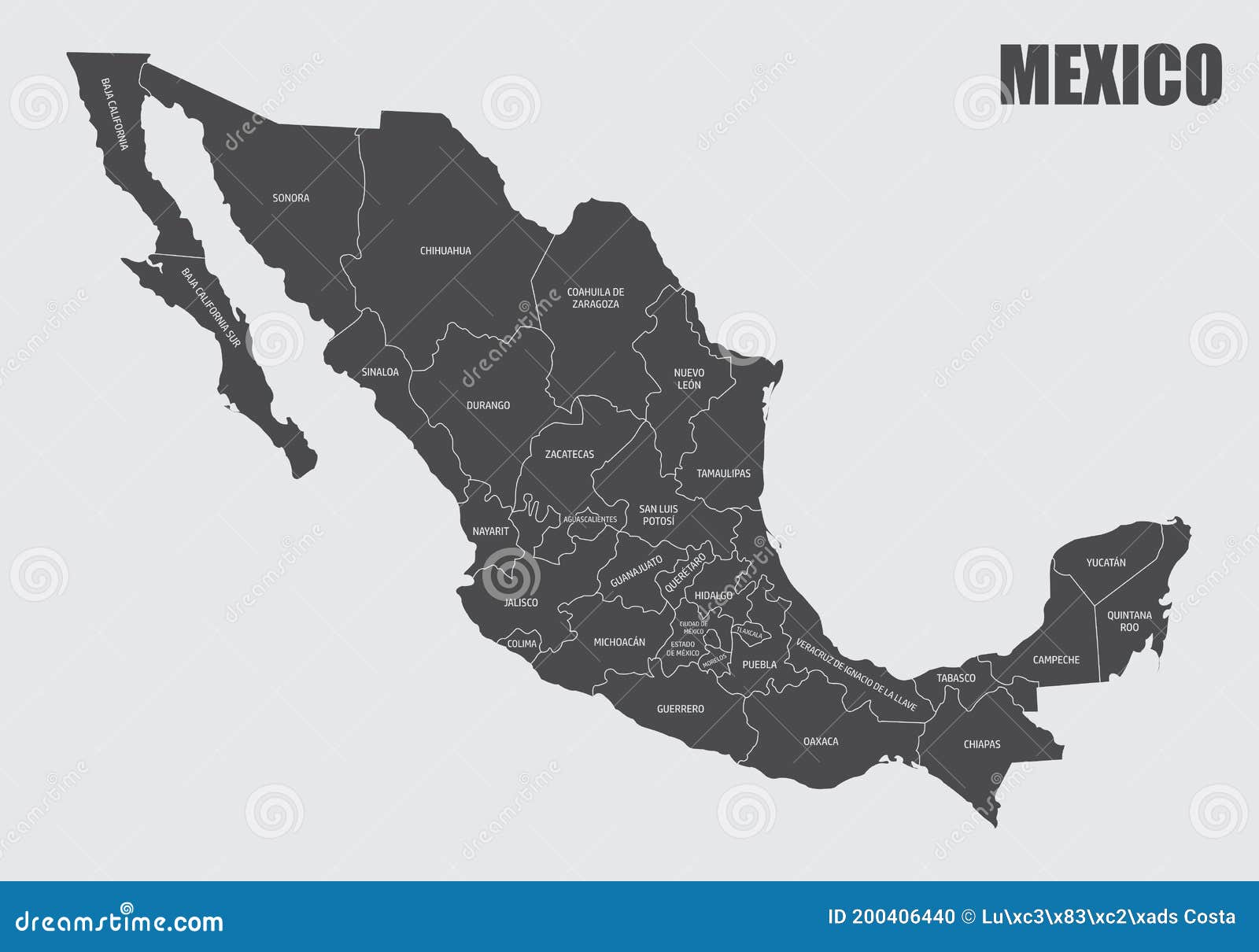 Mexico states map stock illustration. Illustration of labels - 200406440