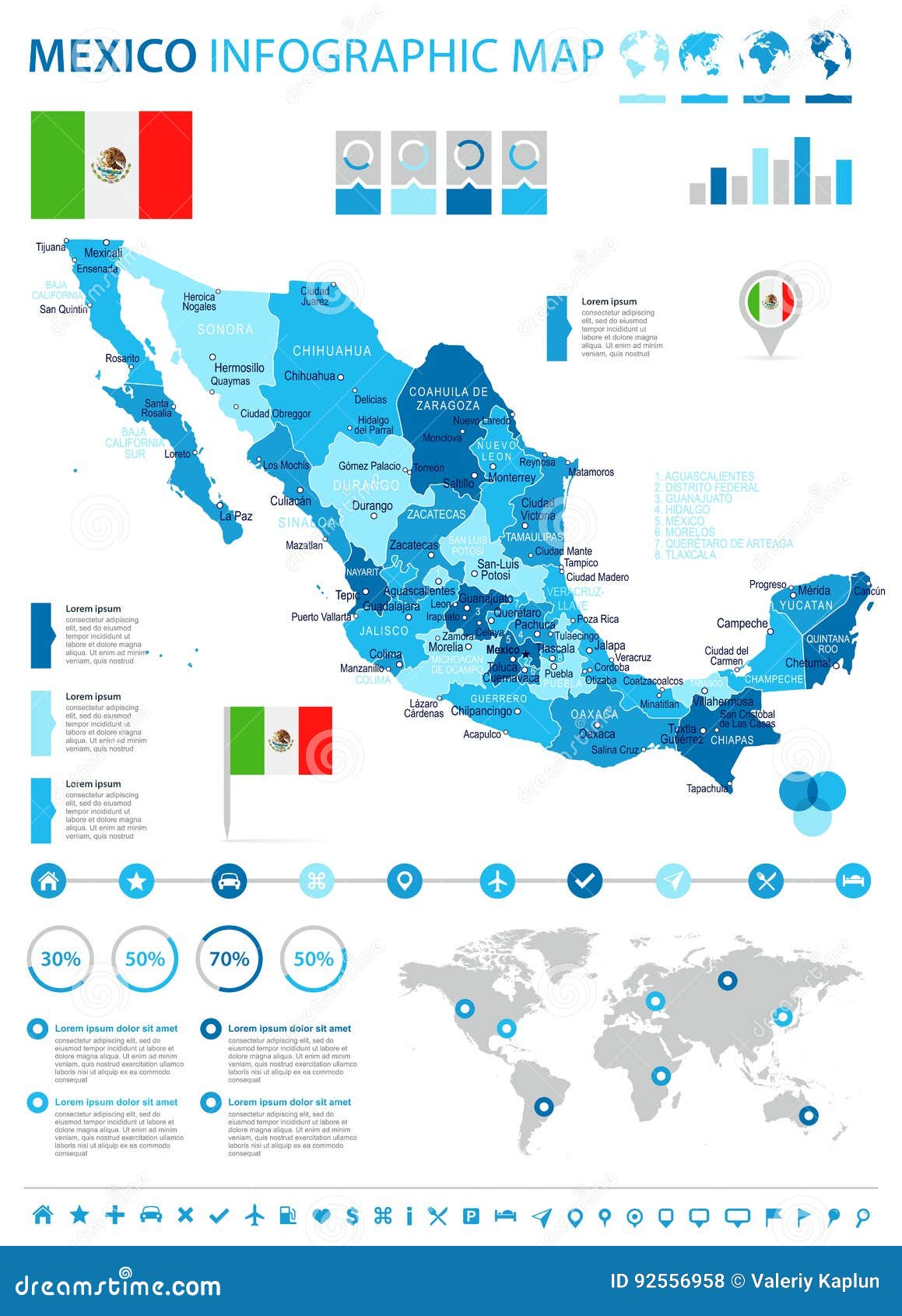 Mexico - Map and Flag - Infographic Illustration Stock Illustration ...