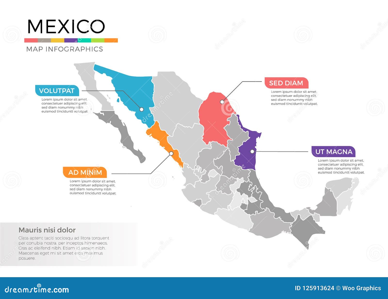 Mexico Map Infographics Vector Template with Regions and Pointer Marks ...