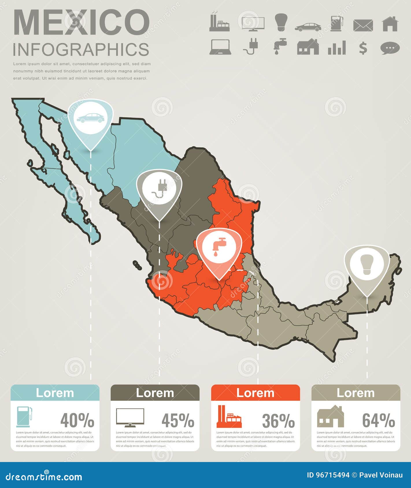 Mexico Map with Infographic Elements. Infographics Layouts Stock Vector ...