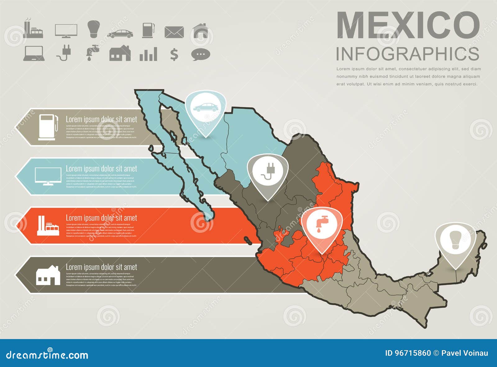 Mexico Map with Infographic Elements. Infographics Layouts Stock Vector ...