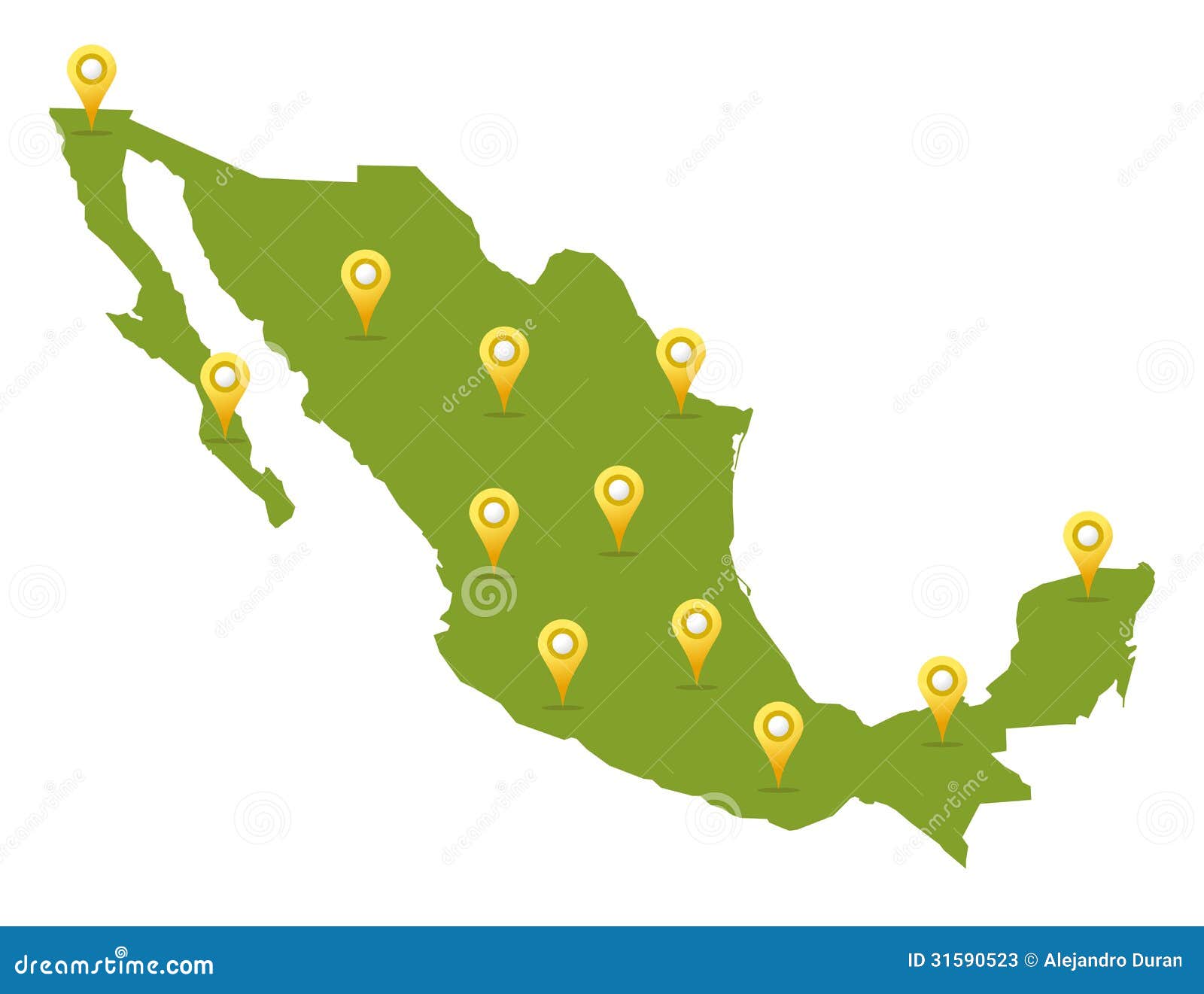 Mexico map with pins stock vector. Illustration of marker - 31590523