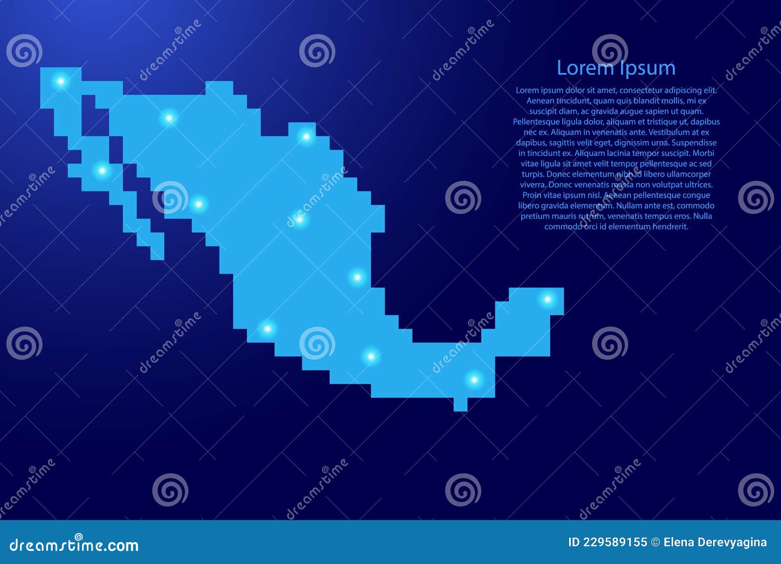 Mexico Map Silhouette from Blue Square Pixels and Glowing Stars. Vector ...