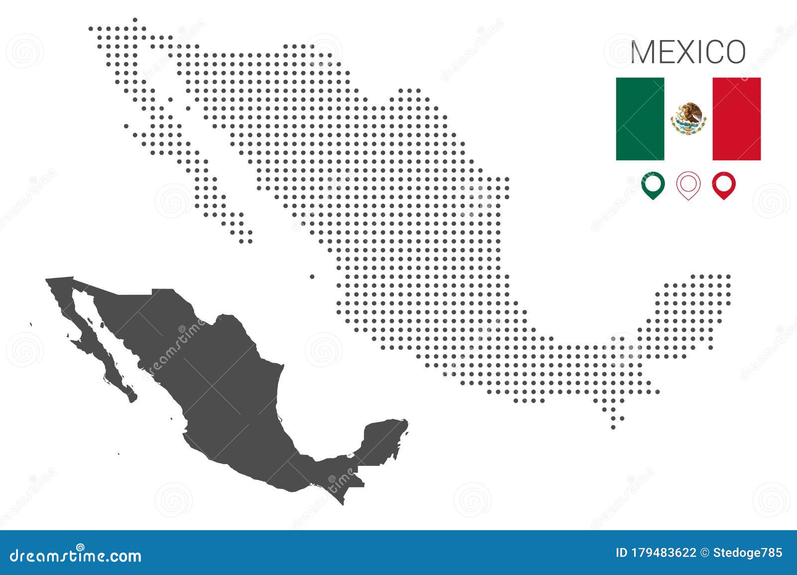 Mexico Map Vector Dotted with Flag and Map Marker Stock Illustration ...