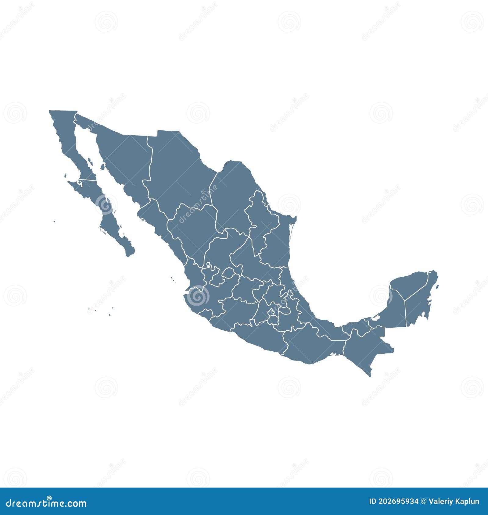 Mexico Map - Vector Solid Contour and State Regions Stock Illustration ...