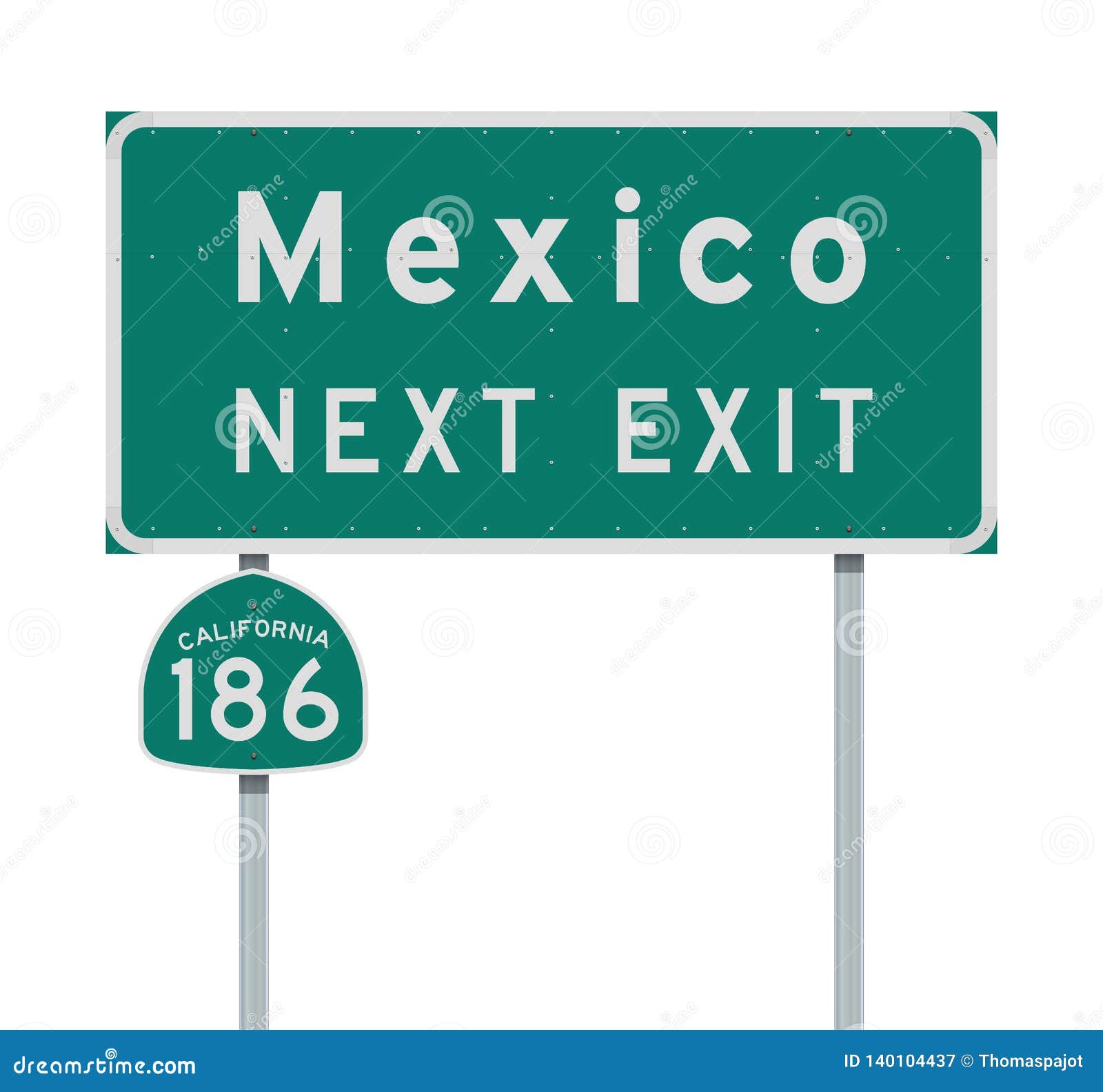 Mexico Next Exit and California 186 State Route Signs Stock Vector ...