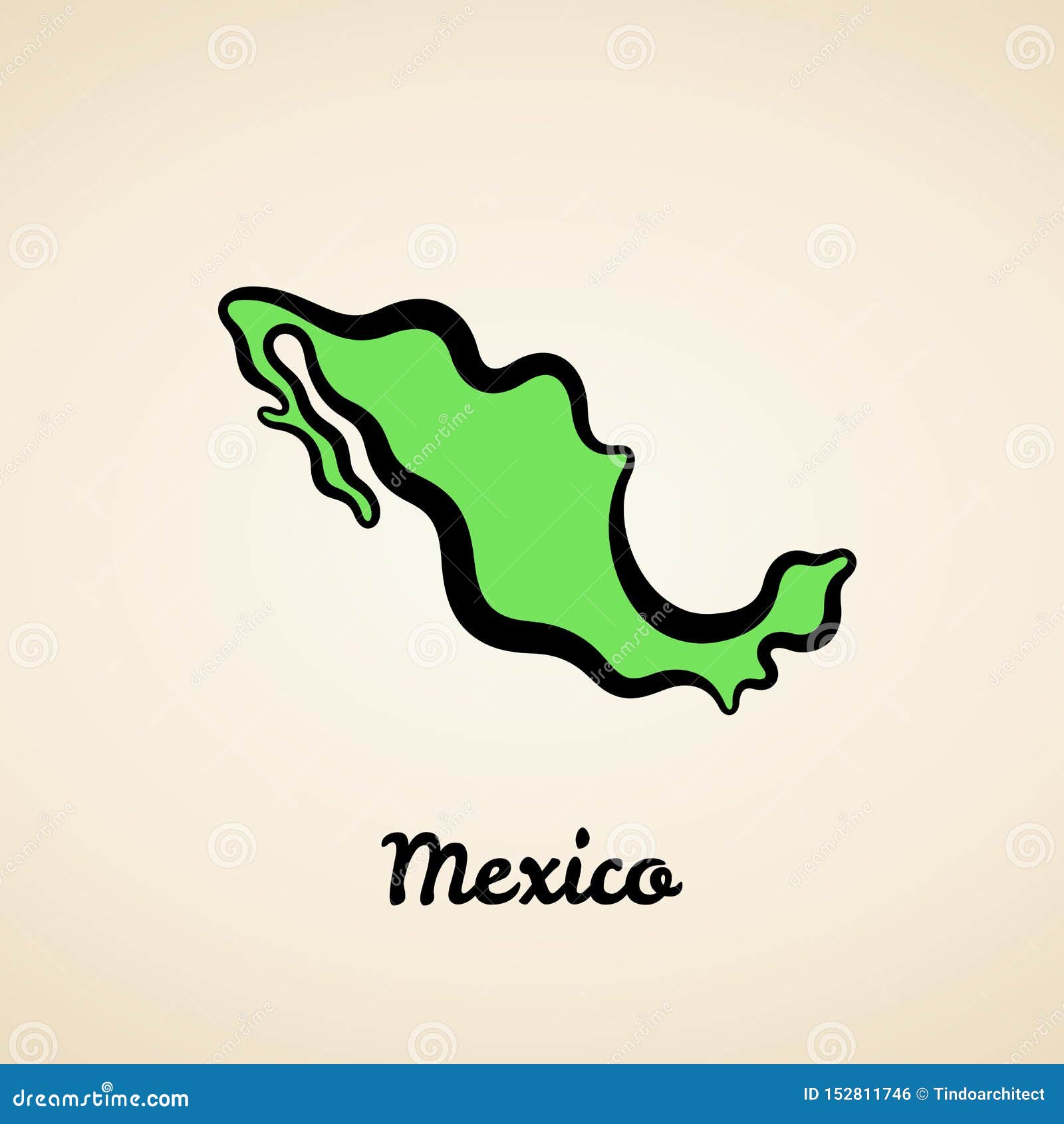 Simplified Map Of Mexico Outline, With Slightly Bent Flag Under Cartoon ...