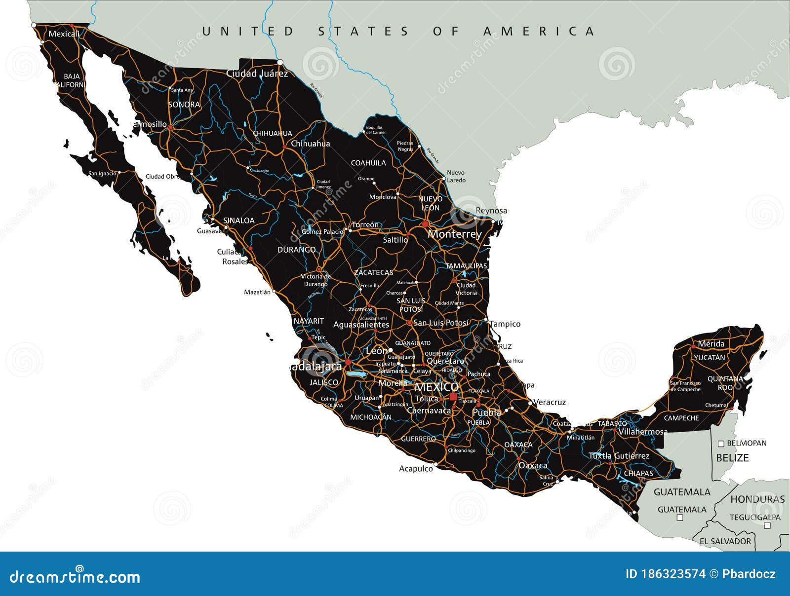 High Detailed Mexico Road Map with Labeling. Stock Vector ...