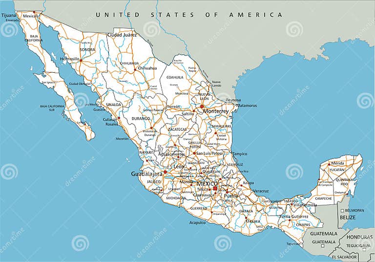 High Detailed Mexico Road Map with Labeling. Stock Vector ...