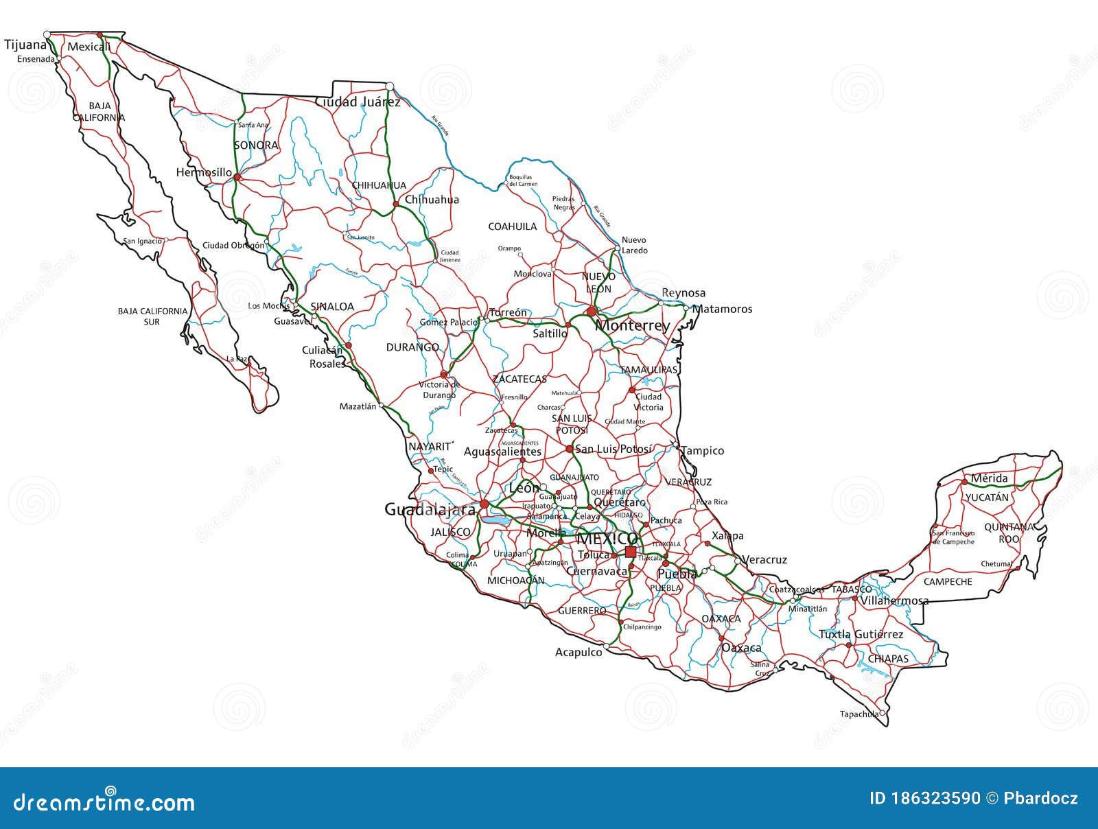 Mexico Road and Highway Map. Stock Vector - Illustration of avenue ...