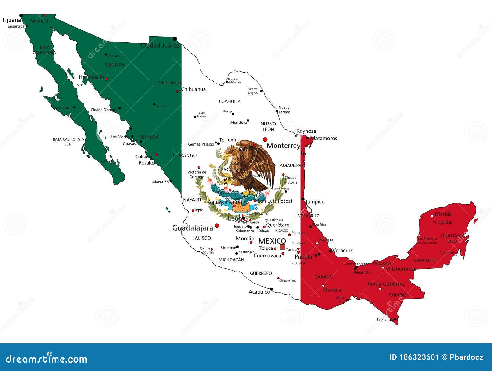 Mexico - Highly Detailed Editable Political Map With Labeling. Cartoon ...