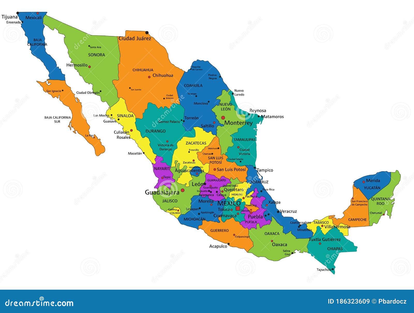 Mexico Map, New Political Detailed Map, Separate Individual States ...