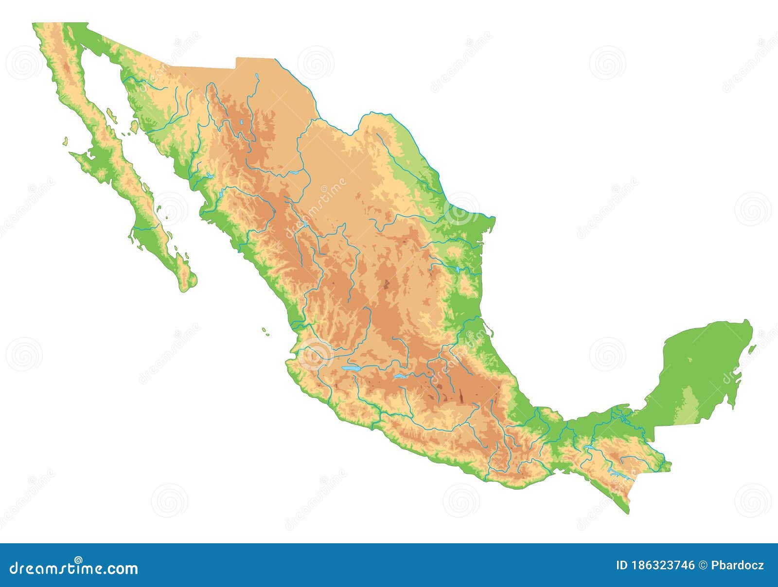 High Detailed Mexico Physical Map. Stock Vector - Illustration of ...