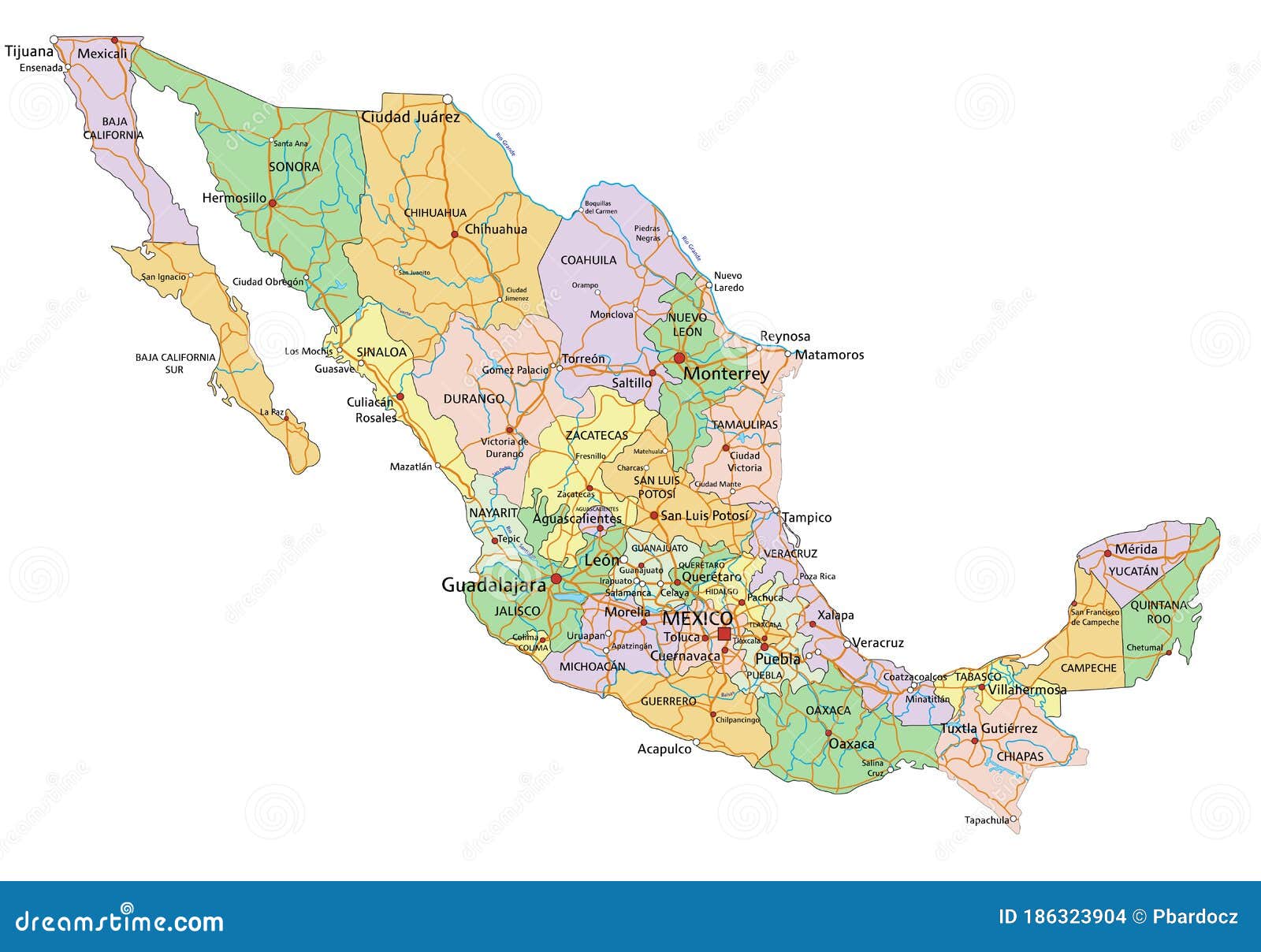 Mexico - Highly Detailed Editable Political Map with Labeling. Stock ...