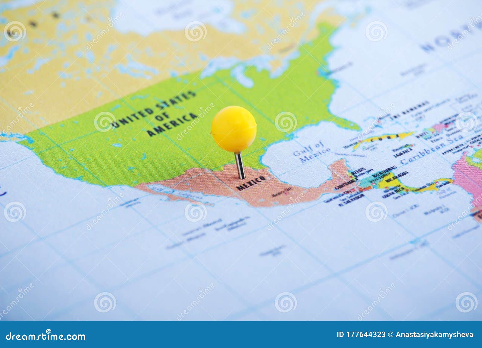 Mexico pinned at the map stock image. Image of south - 177644323