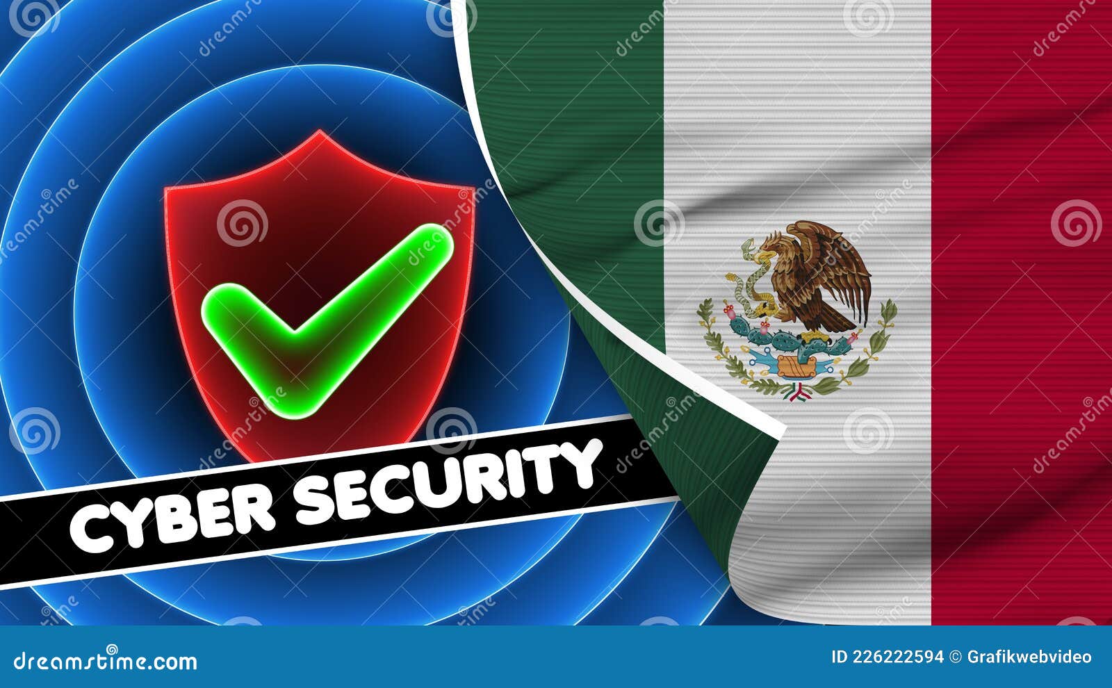 Mexico Realistic Flag with Cyber Security Title Fabric Texture 3D ...