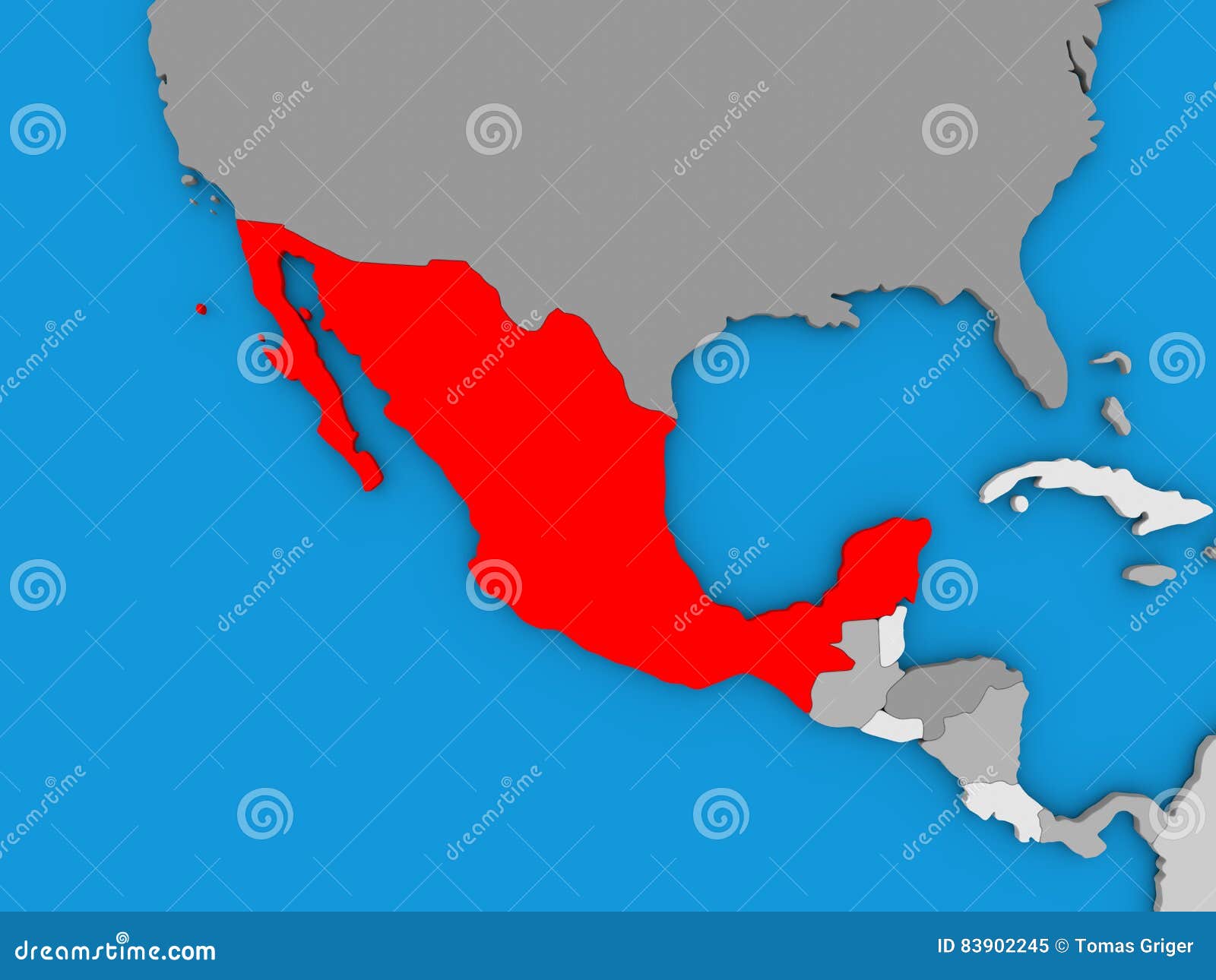 Mexico in red on globe stock illustration. Illustration of america ...