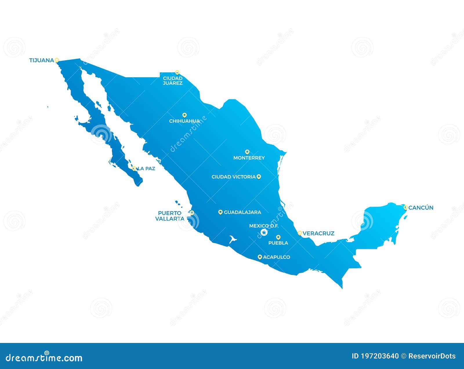 Mexico Regions Map stock vector. Illustration of shape - 197203640