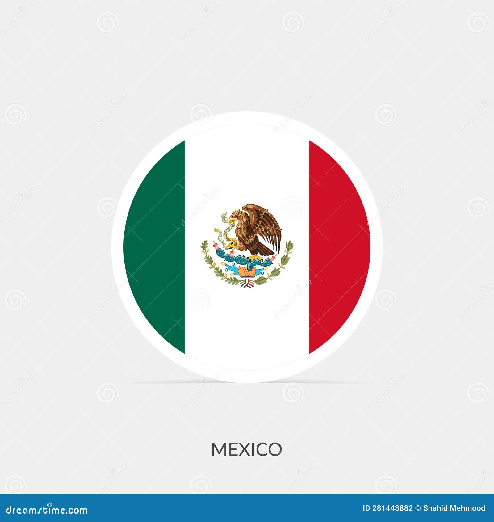 Mexico Round Flag Icon with Shadow Stock Vector - Illustration of white ...
