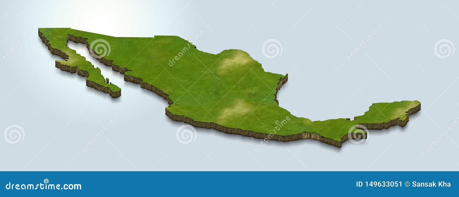 Mexico Map is Green on a Blue 3d Background Stock Illustration ...