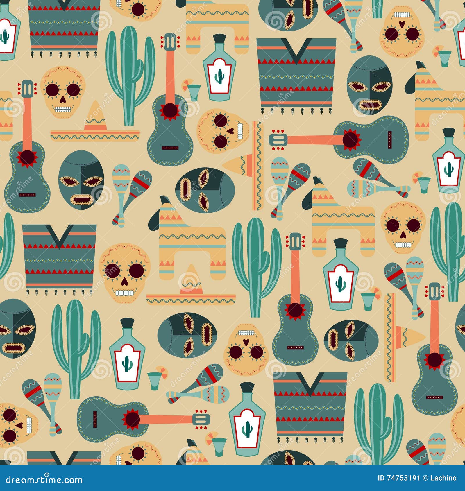 Mexico Seamless Pattern stock vector. Illustration of maracas - 74753191