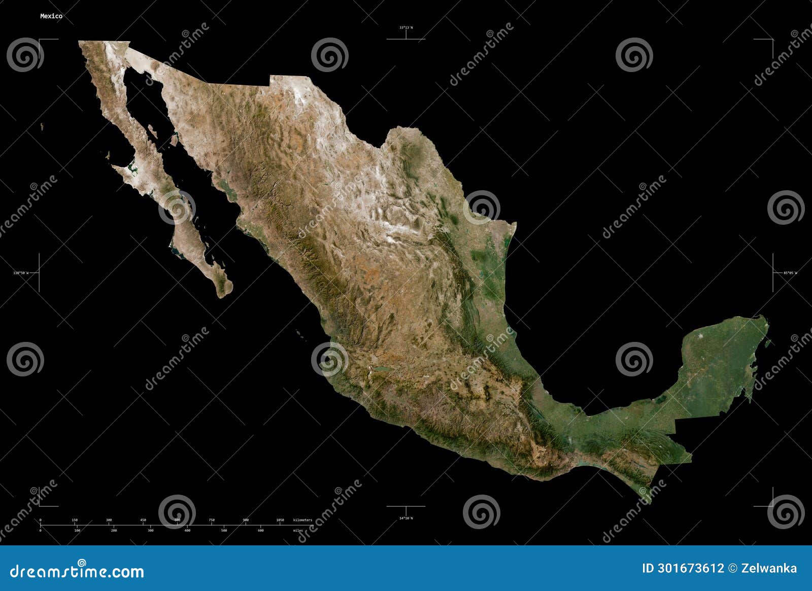 Mexico Shape on Black. Low-res Satellite Stock Illustration ...