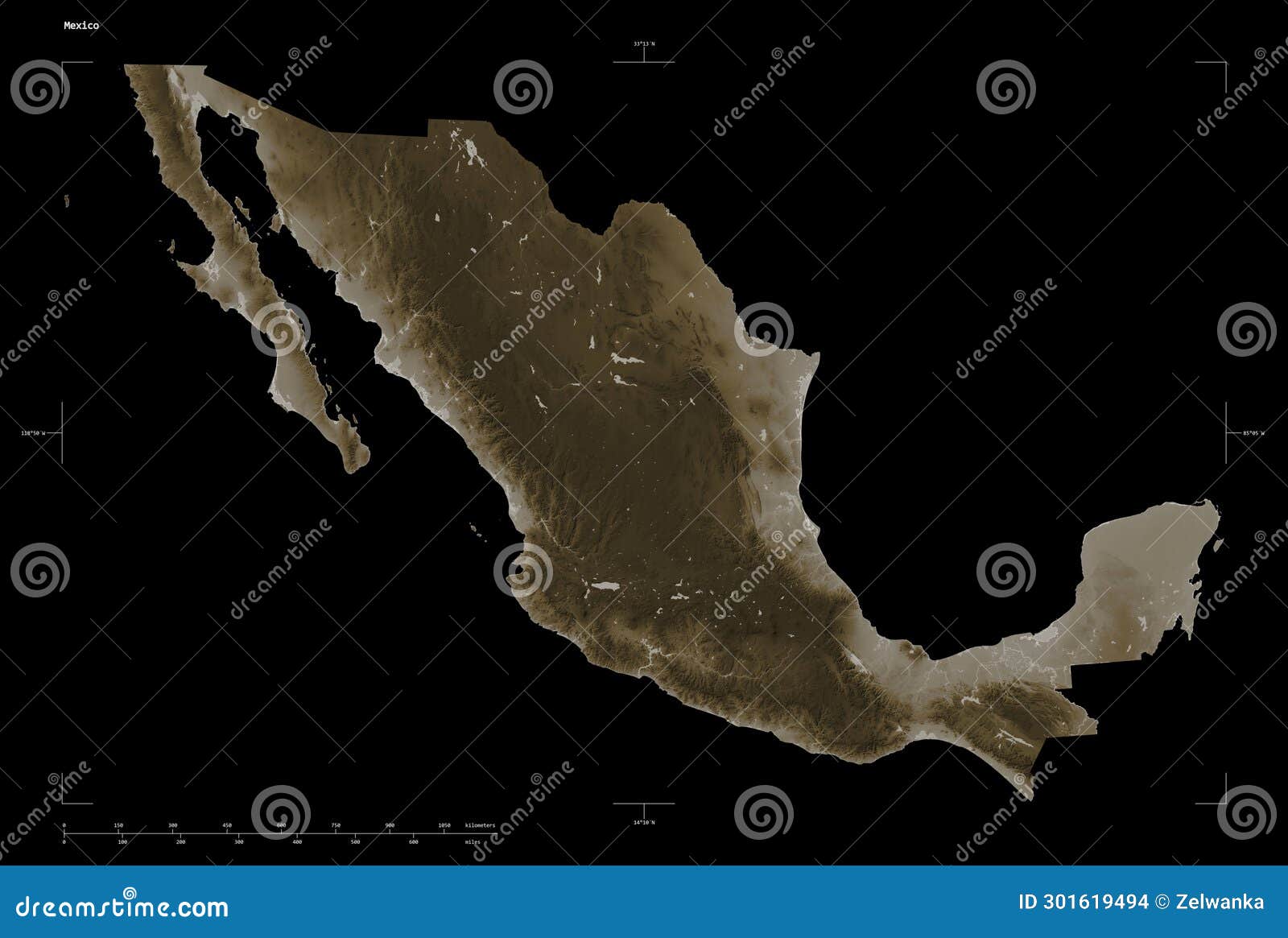 Mexico Shape on Black. Sepia Stock Illustration - Illustration of solid ...