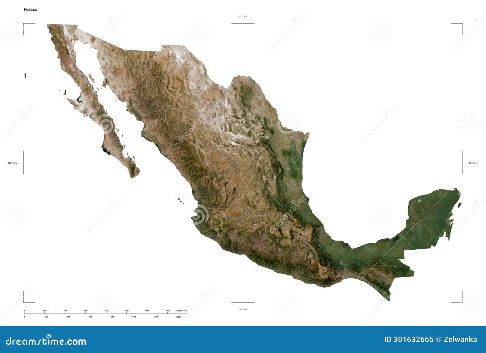 Mexico Shape on White. Low-res Satellite Stock Illustration ...