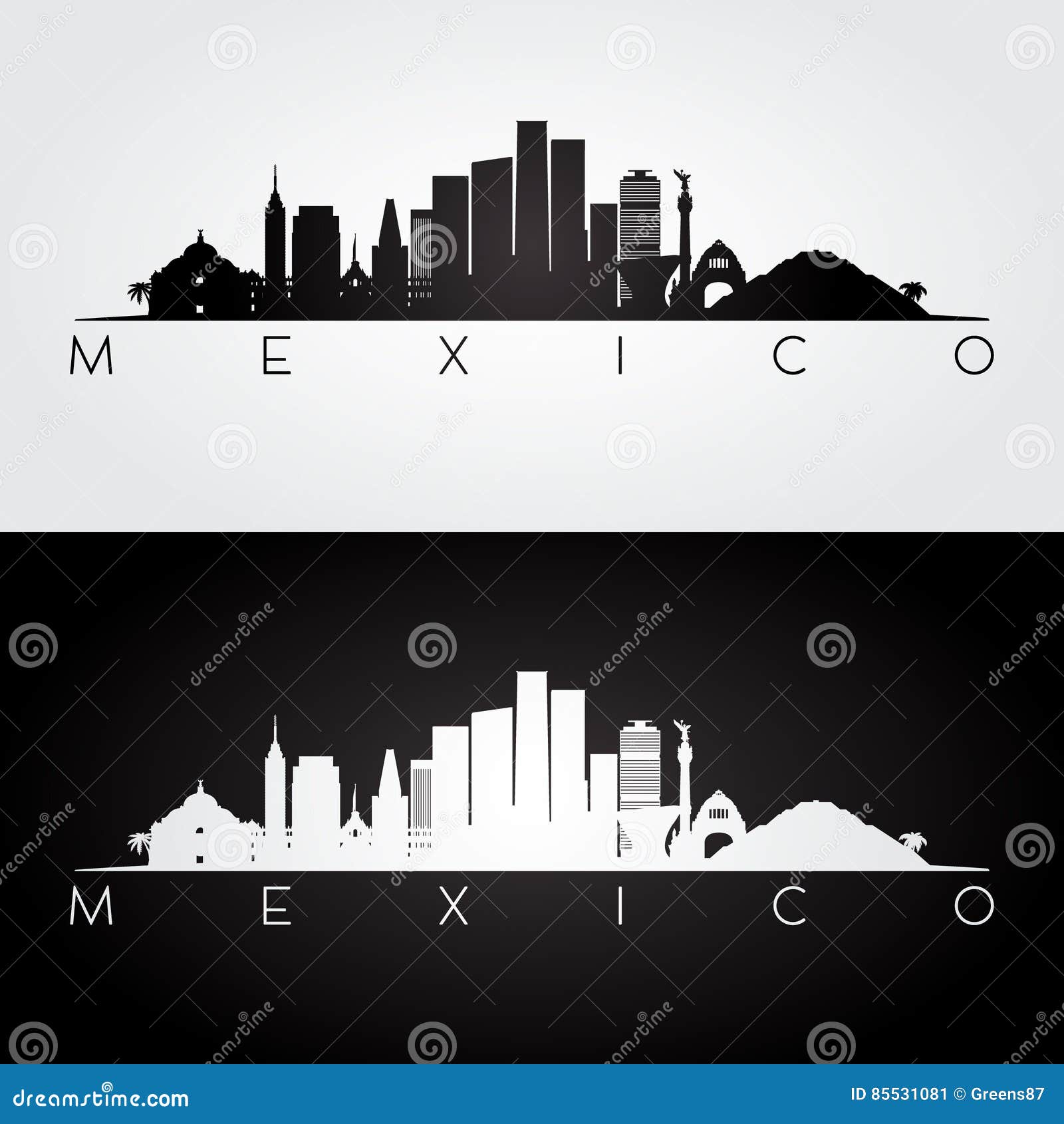 Mexico Skyline and Landmarks Silhouette. Stock Vector - Illustration of ...