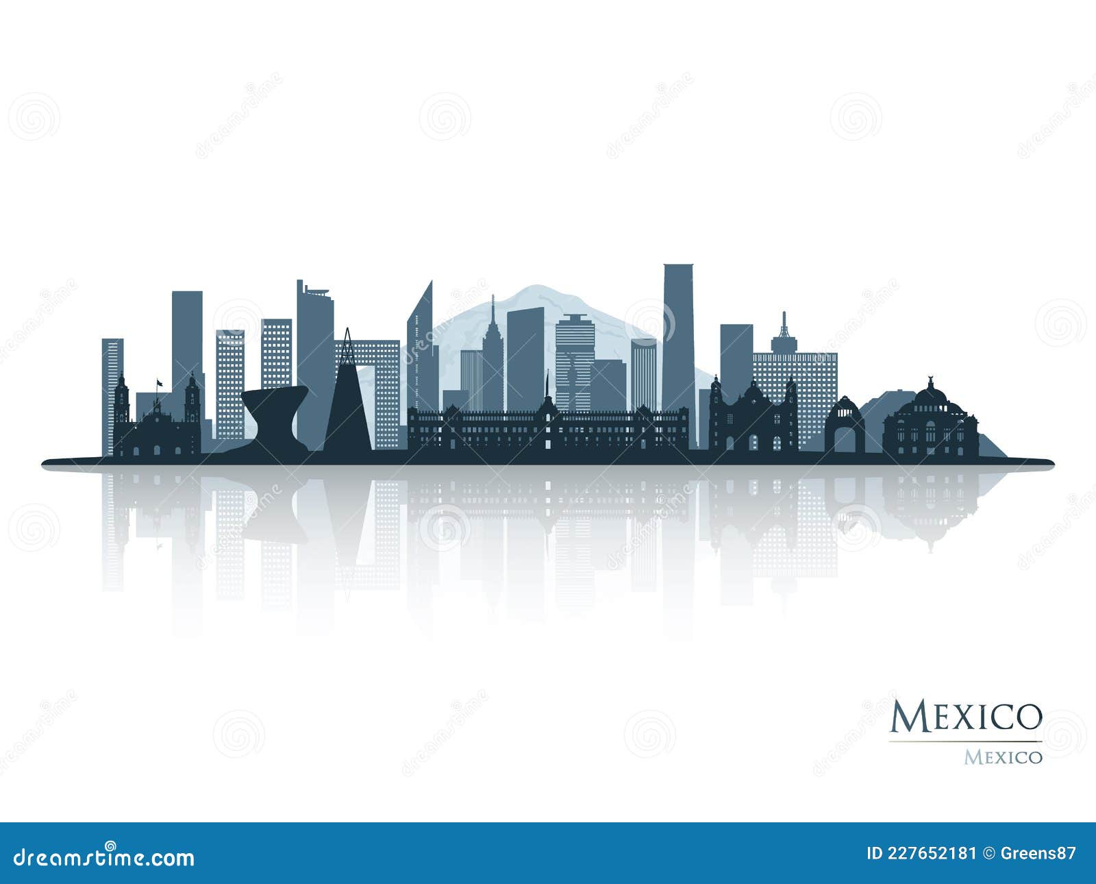 Mexico Skyline Silhouette with Reflection. Stock Vector - Illustration ...