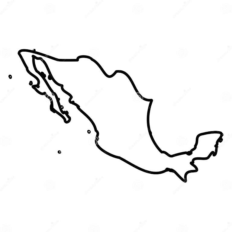 Mexico - Solid Black Outline Border Map of Country Area. Simple Flat ...