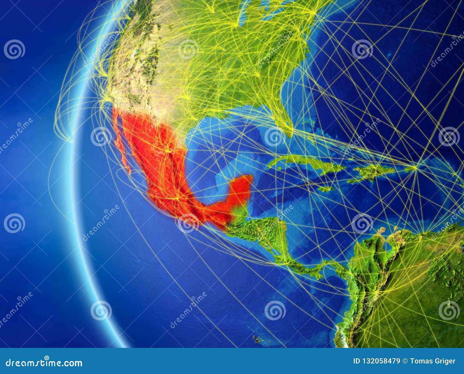 Mexico from Space with Network Stock Illustration - Illustration of ...