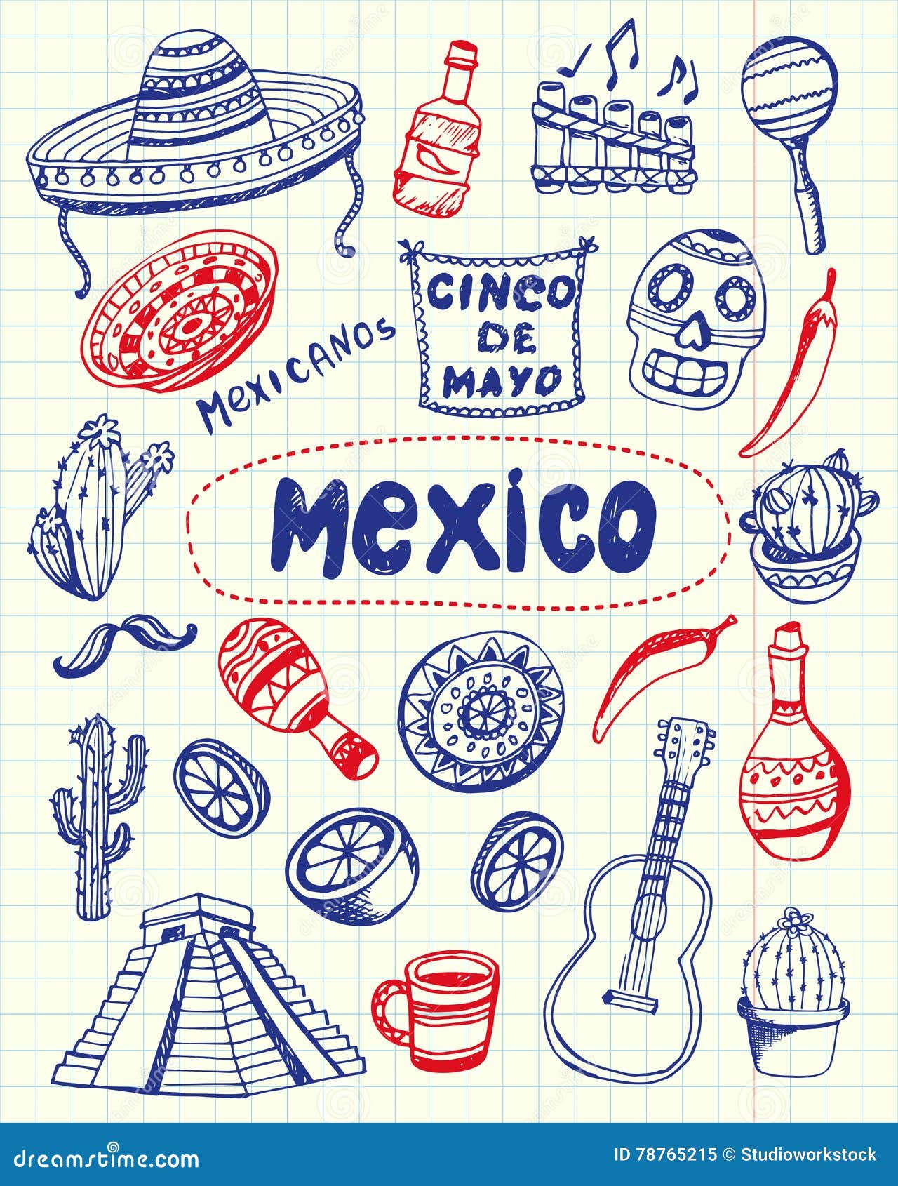 Mexico Symboler Pen Drawn Doodles Vector Collection Vektor ...