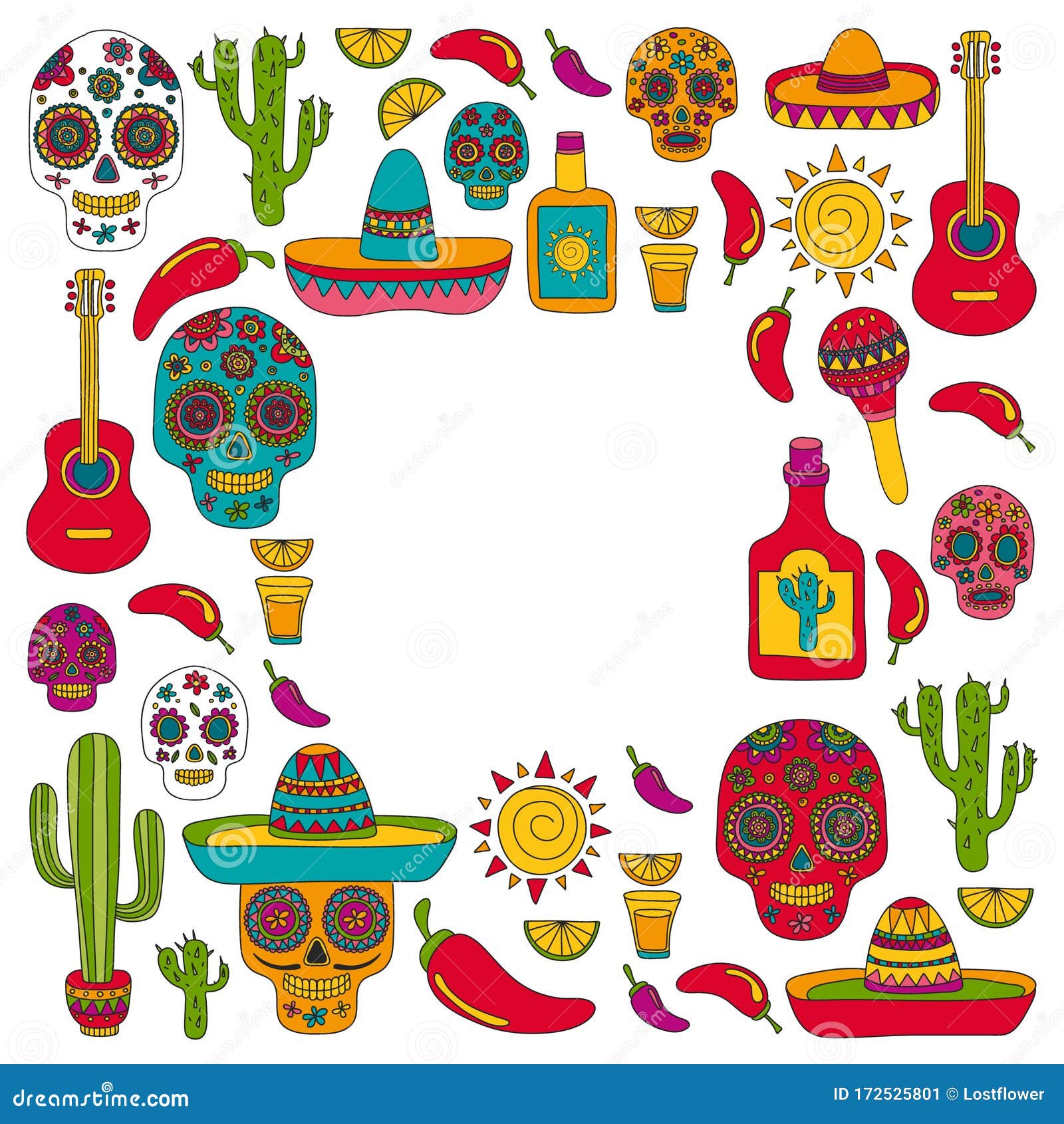Mexico Vector Pattern. Day of the Dead. Icons for Posters, Banners ...
