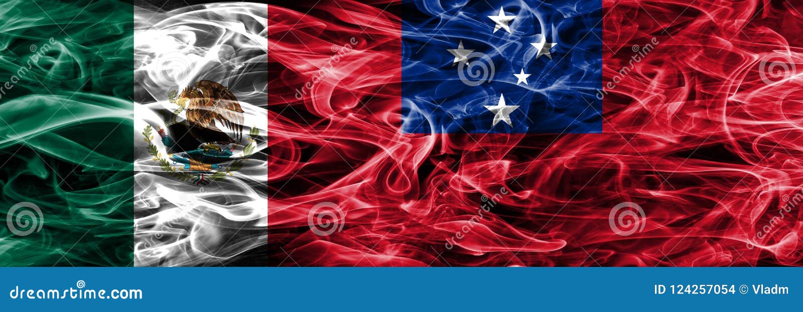 Mexico Vs Samoa Smoke Flags Placed Side by Side. Mexican and Sam Stock ...