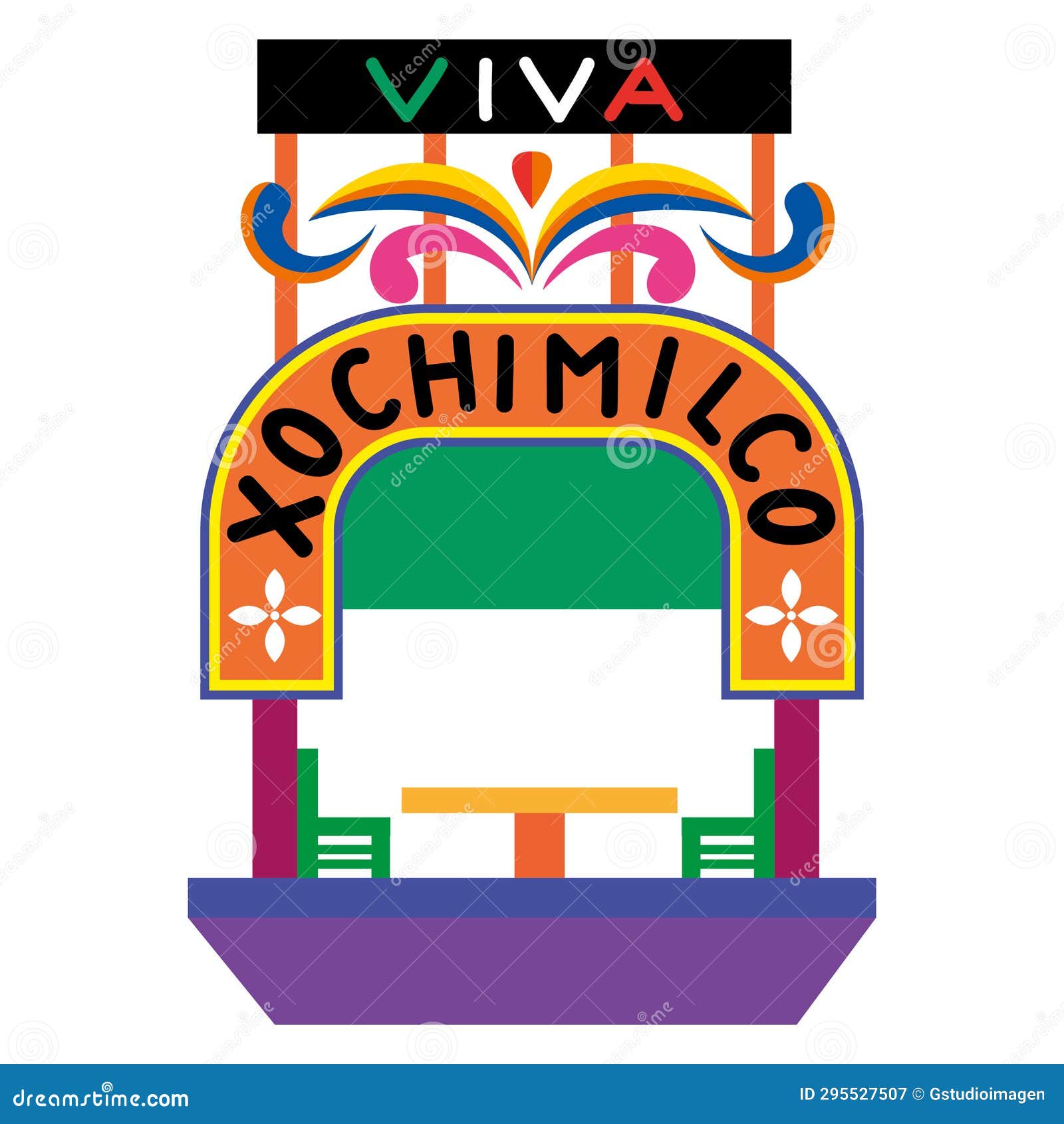 Mexico Xochimilco Trajinera Design Cartoon Vector | CartoonDealer.com ...