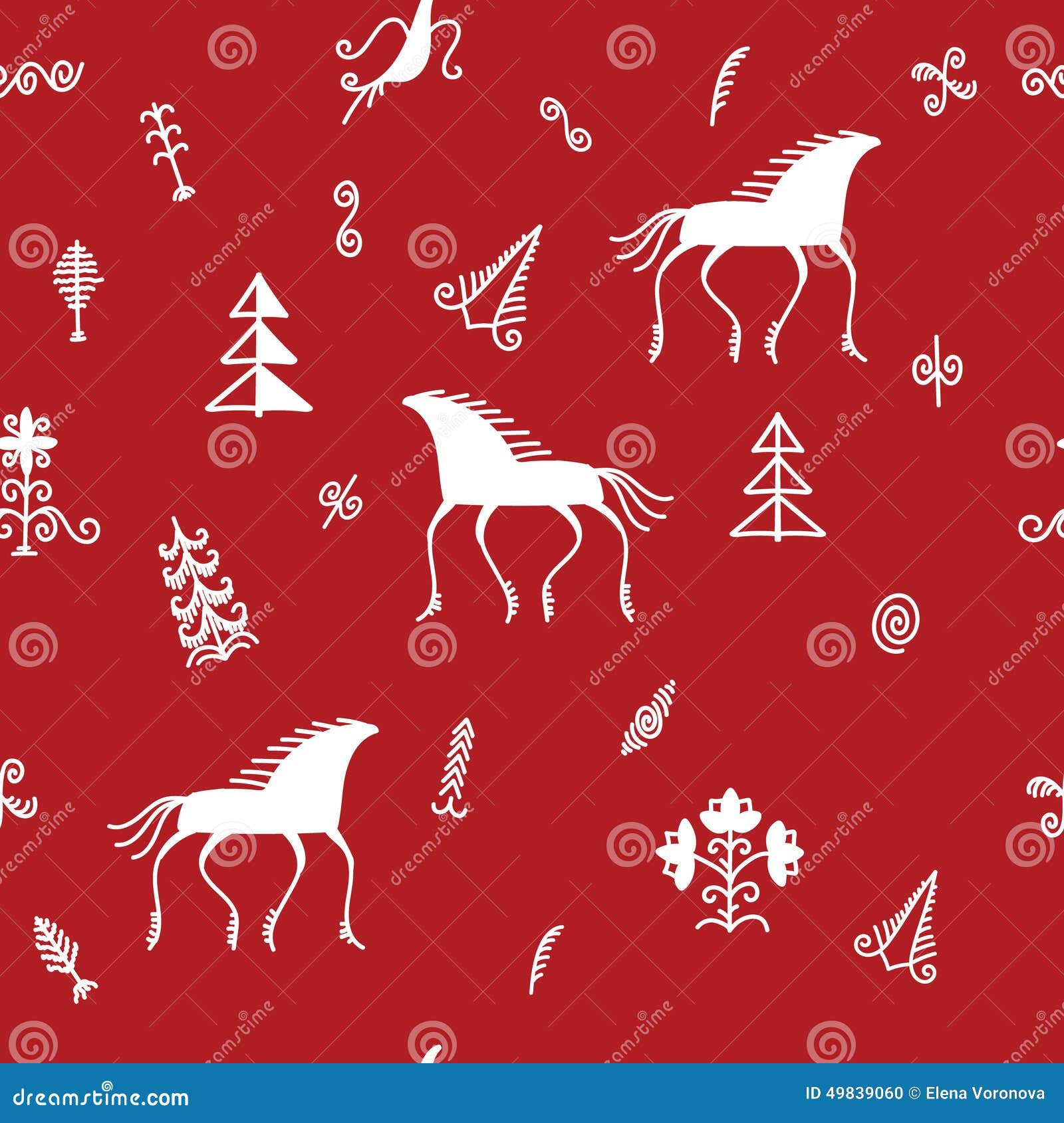 Mezen Pattern with Reindeer Stock Vector - Illustration of black ...